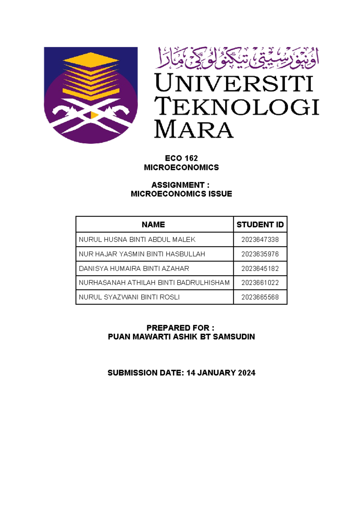 ECO162 Group Assignment - ECO 162 MICROECONOMICS ASSIGNMENT ...