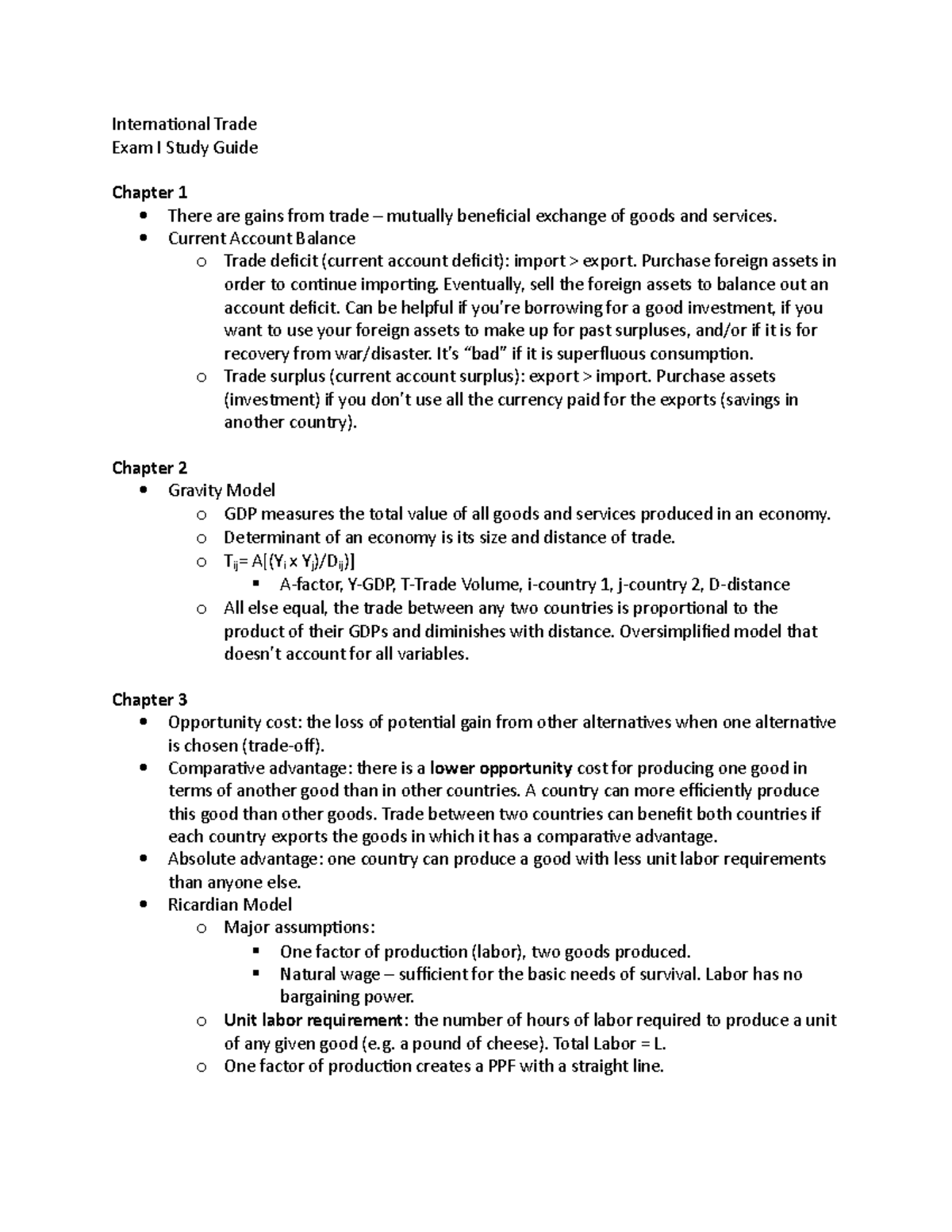 Exam 1 Study Guide - International Trade Exam I Study Guide Chapter 1 ...