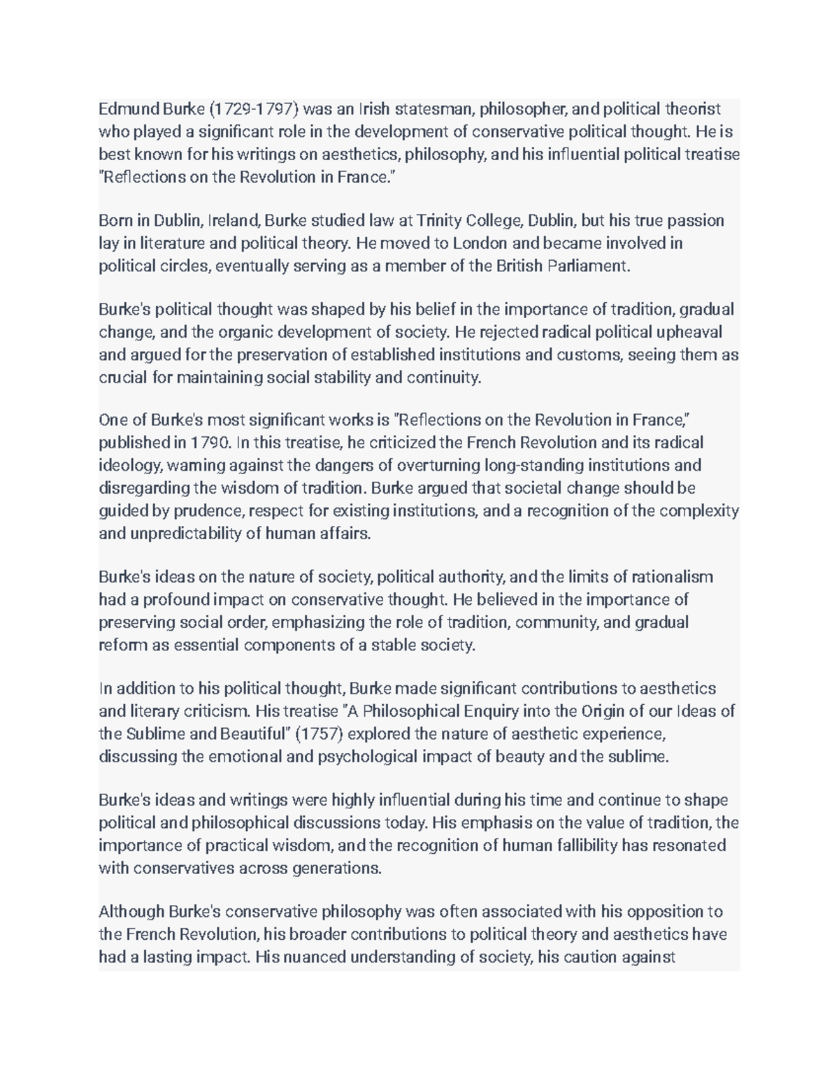 Edmund Burke - He is best known for his writings on aesthetics ...