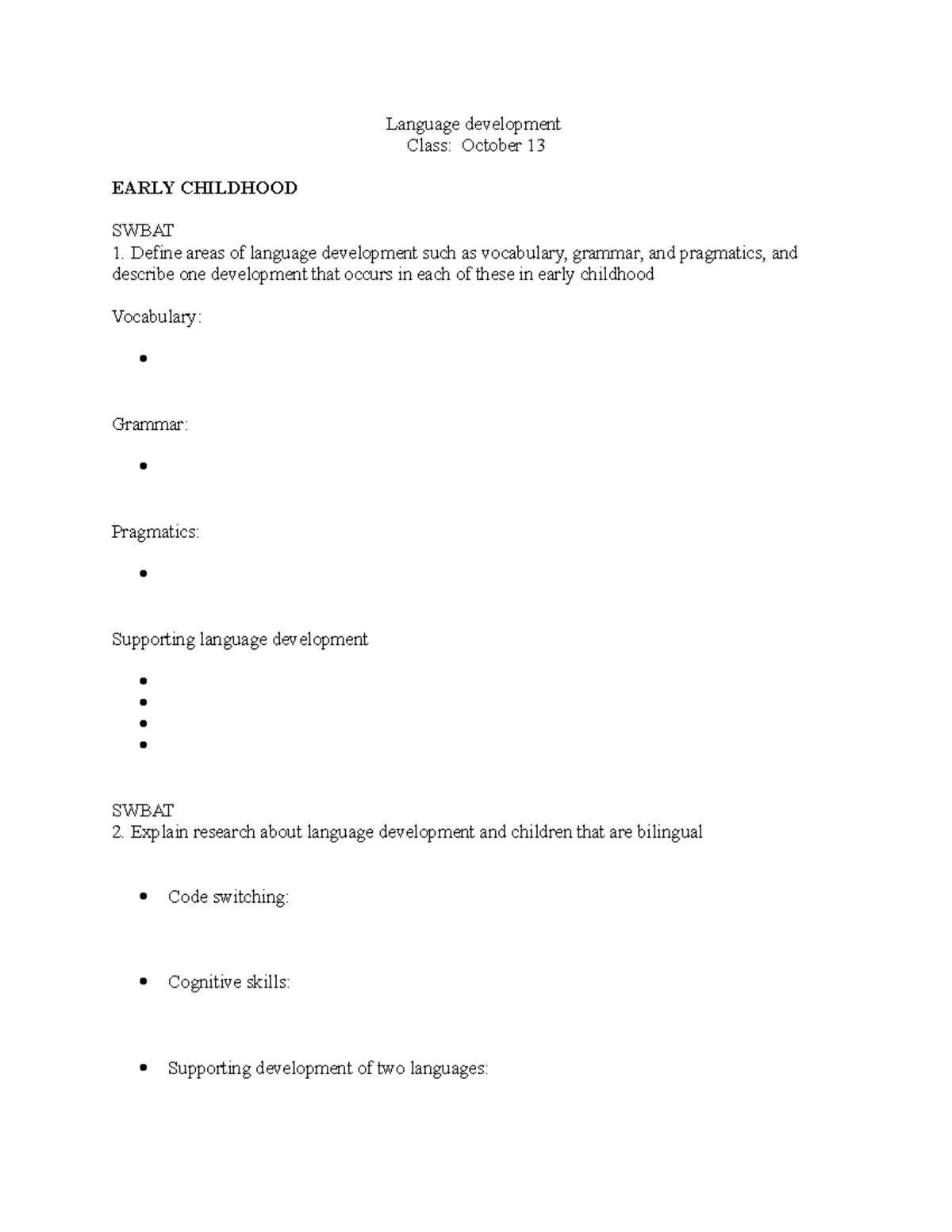 Language development lecture outline - Language development Class ...