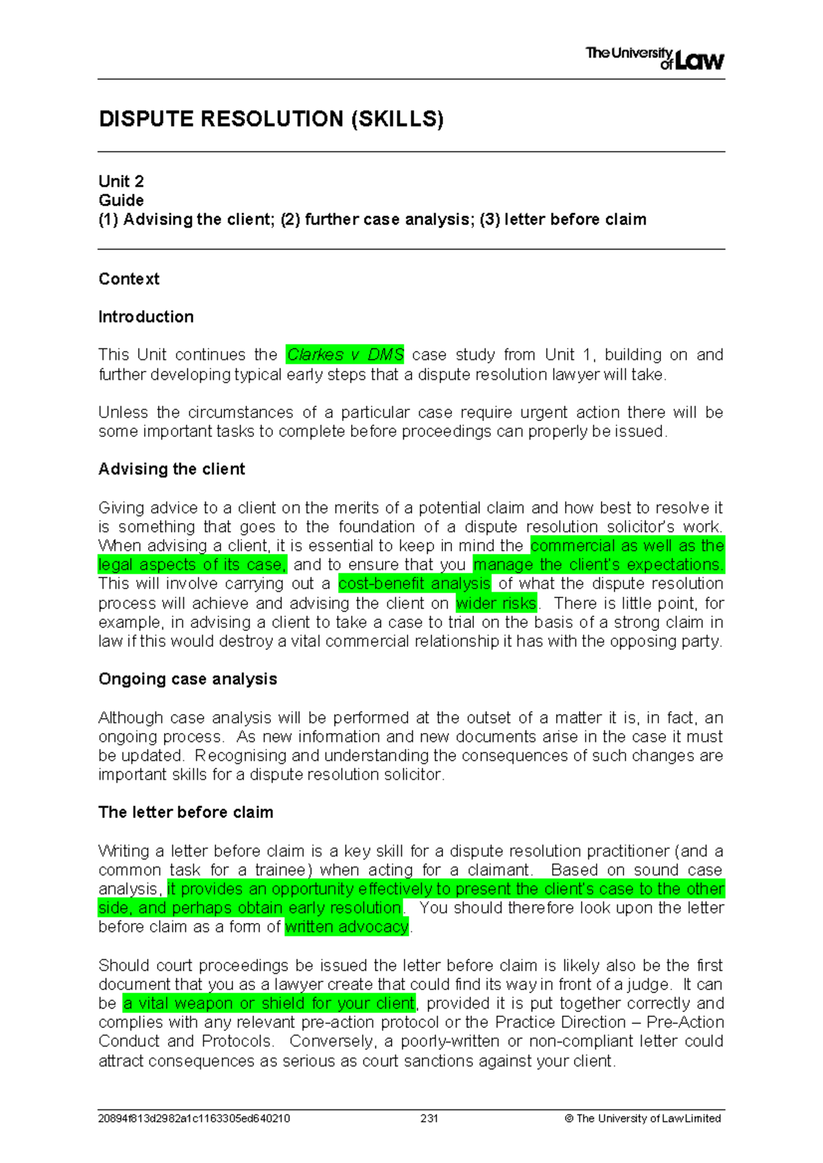 Workshop 2 - DISPUTE RESOLUTION (SKILLS) ####### Unit 2 ####### Guide ...