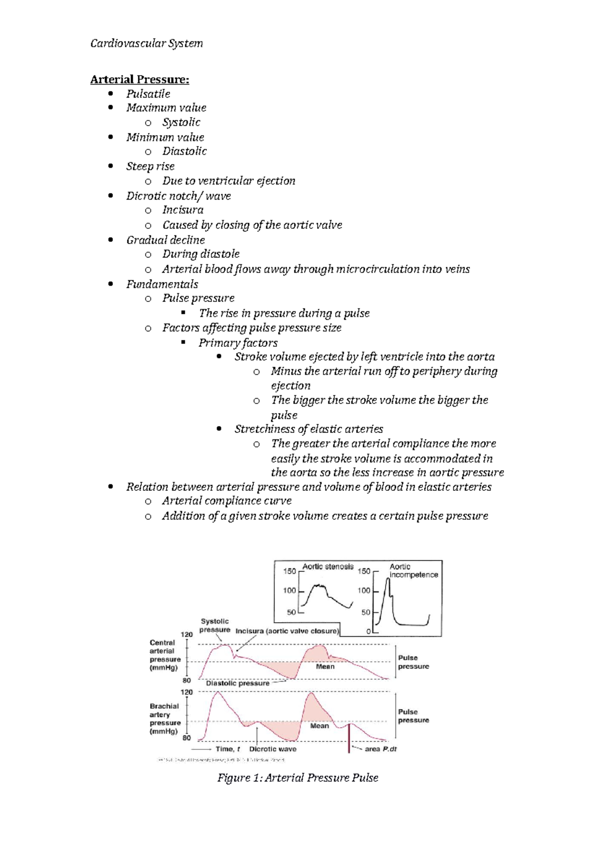 Arterial Pressure Pulse Lecture Notes - Cardiovascular System Arterial ...