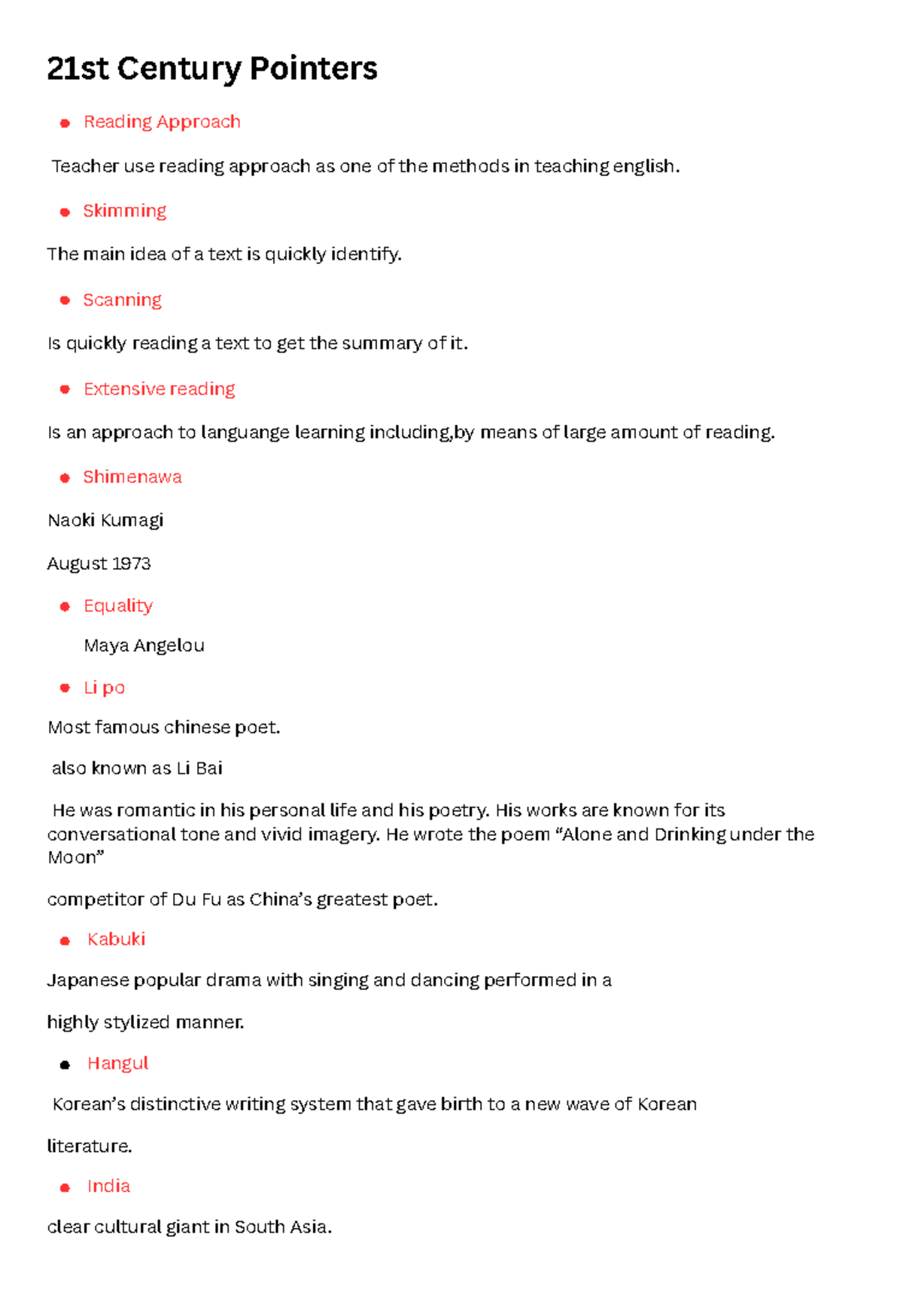 21st Century Pointers - 21st Century Pointers Teacher use reading ...