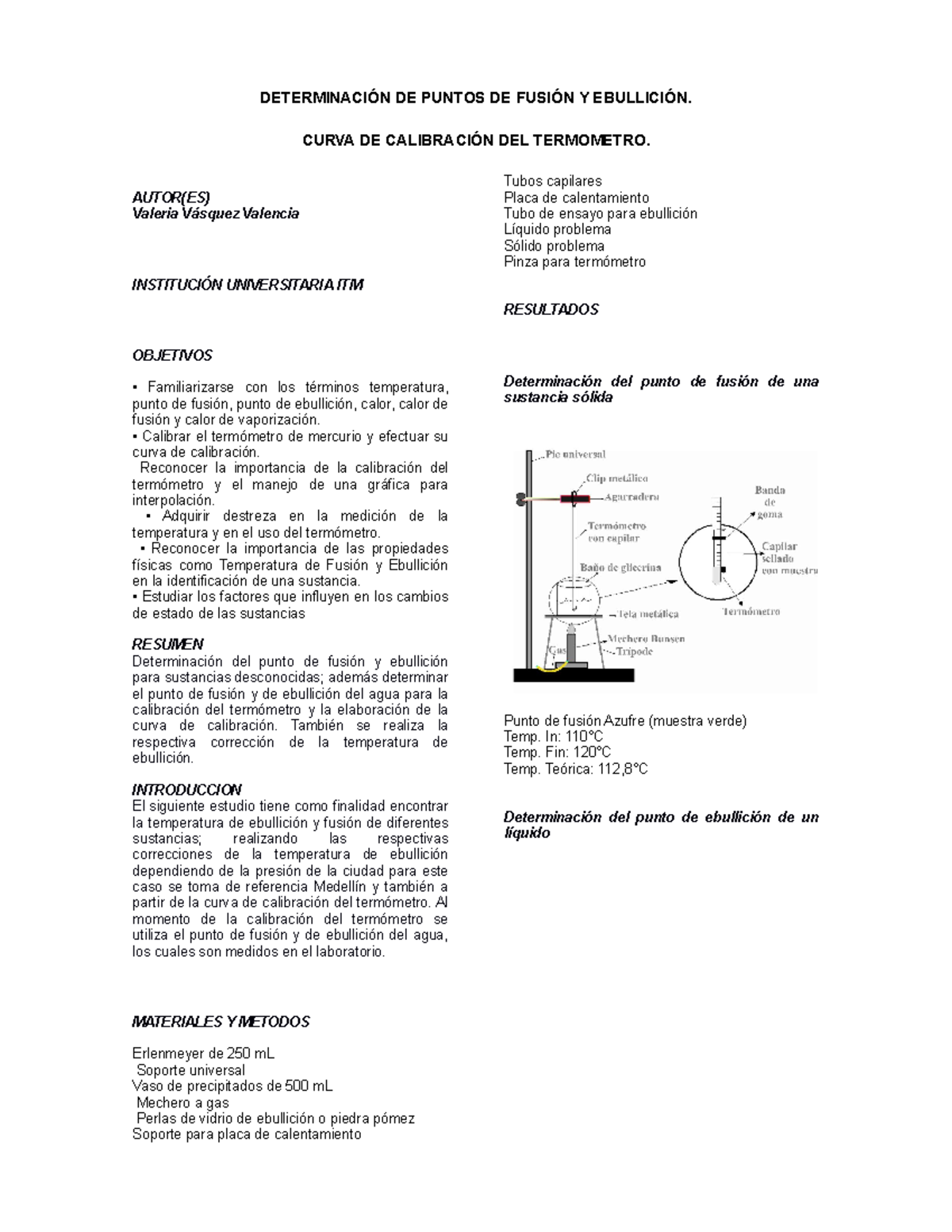 Informe Practica 3 DeterminaciÓn De Puntos De FusiÓn Y EbulliciÓn