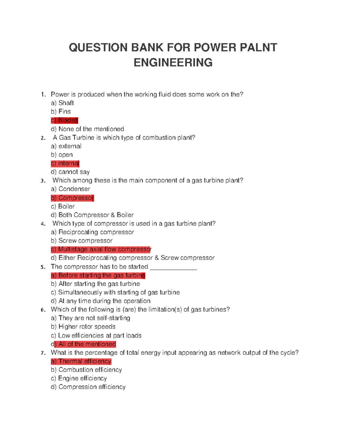 MCQ for 2nd PPE test - QUESTION BANK FOR POWER PALNT ENGINEERING Power ...