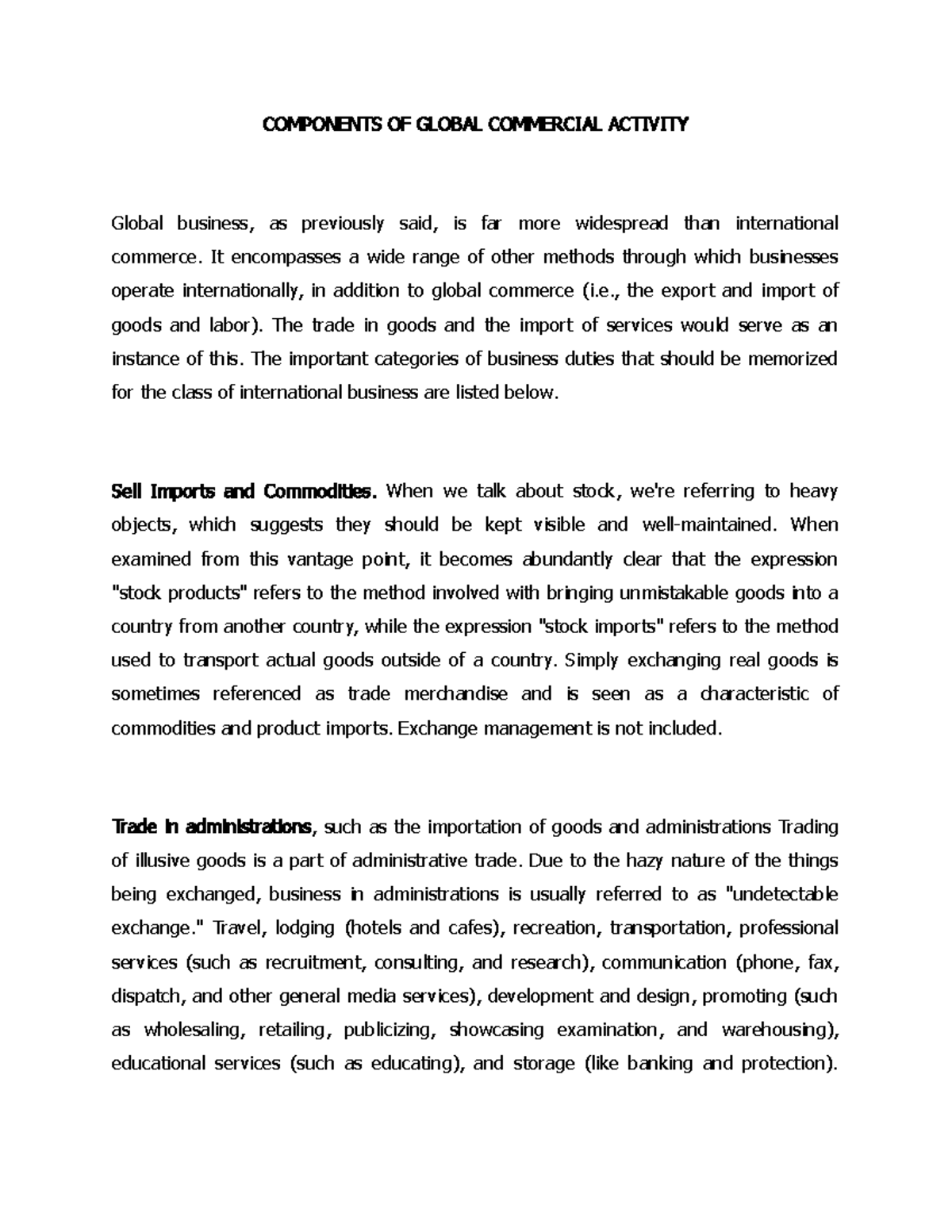 Components of Global Commercial Activity - COMPONENTS OF GLOBAL ...