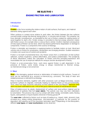 Engine Friction - NOTES - FRICTION Introduction Friction is the force ...