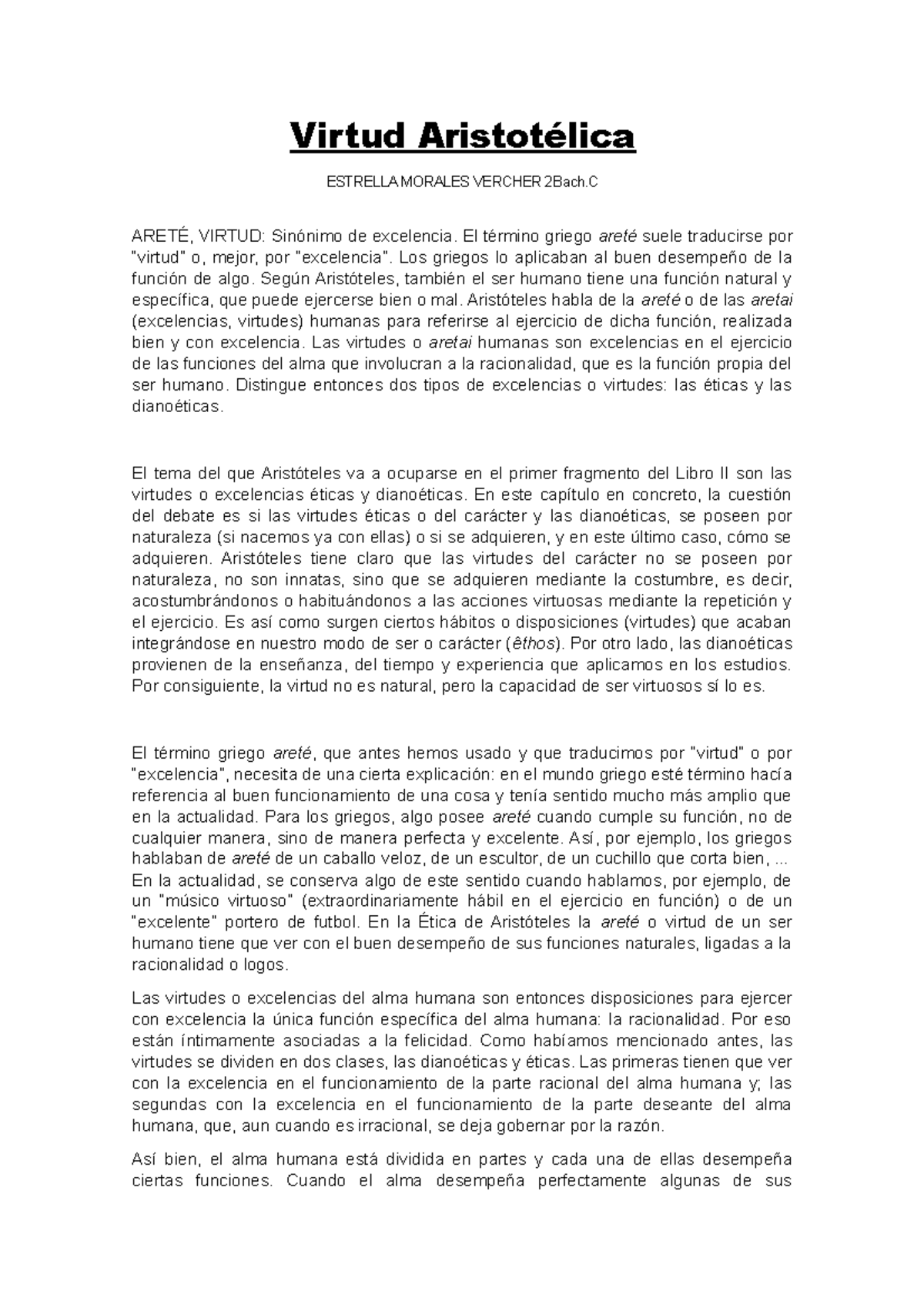 Virtud Aristotélica - Virtud Aristotélica ESTRELLA MORALES VERCHER 2Bach ARETÉ, VIRTUD: Sinónimo ...