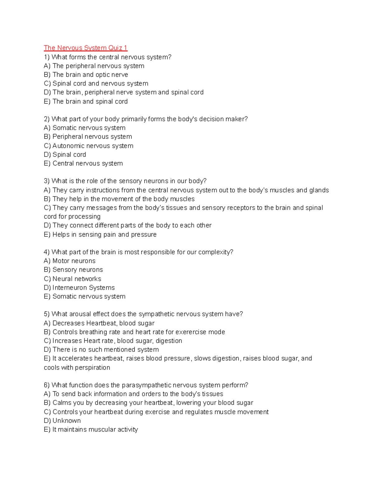 Myers AP Psychology Unit 3 Module 10 - The Nervous System Quiz 1 What ...