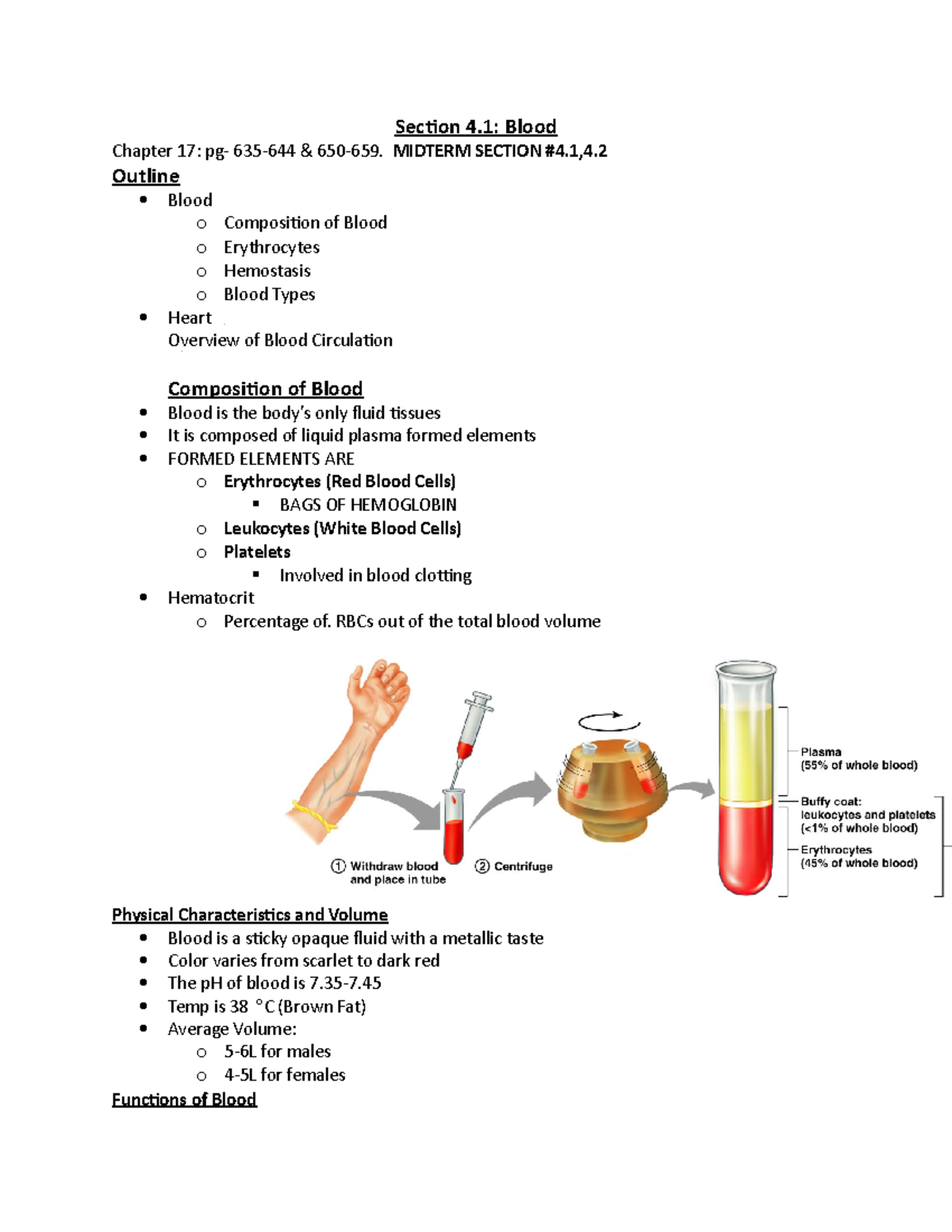 ANP 1105 Blood Notes - Section 4: Blood Chapter 17: MIDTERM SECTION ...