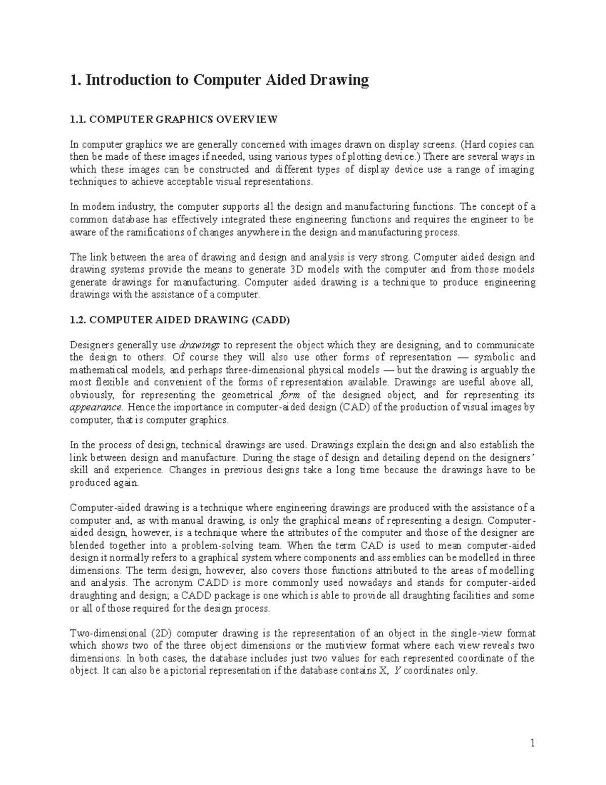 Intro to computer aided ddrawing p1 - 1. Introduction to Computer Aided ...