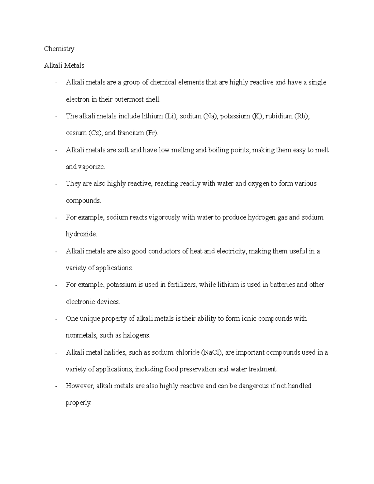 Chemistry-Alkali Metals - The alkali metals include lithium (Li ...