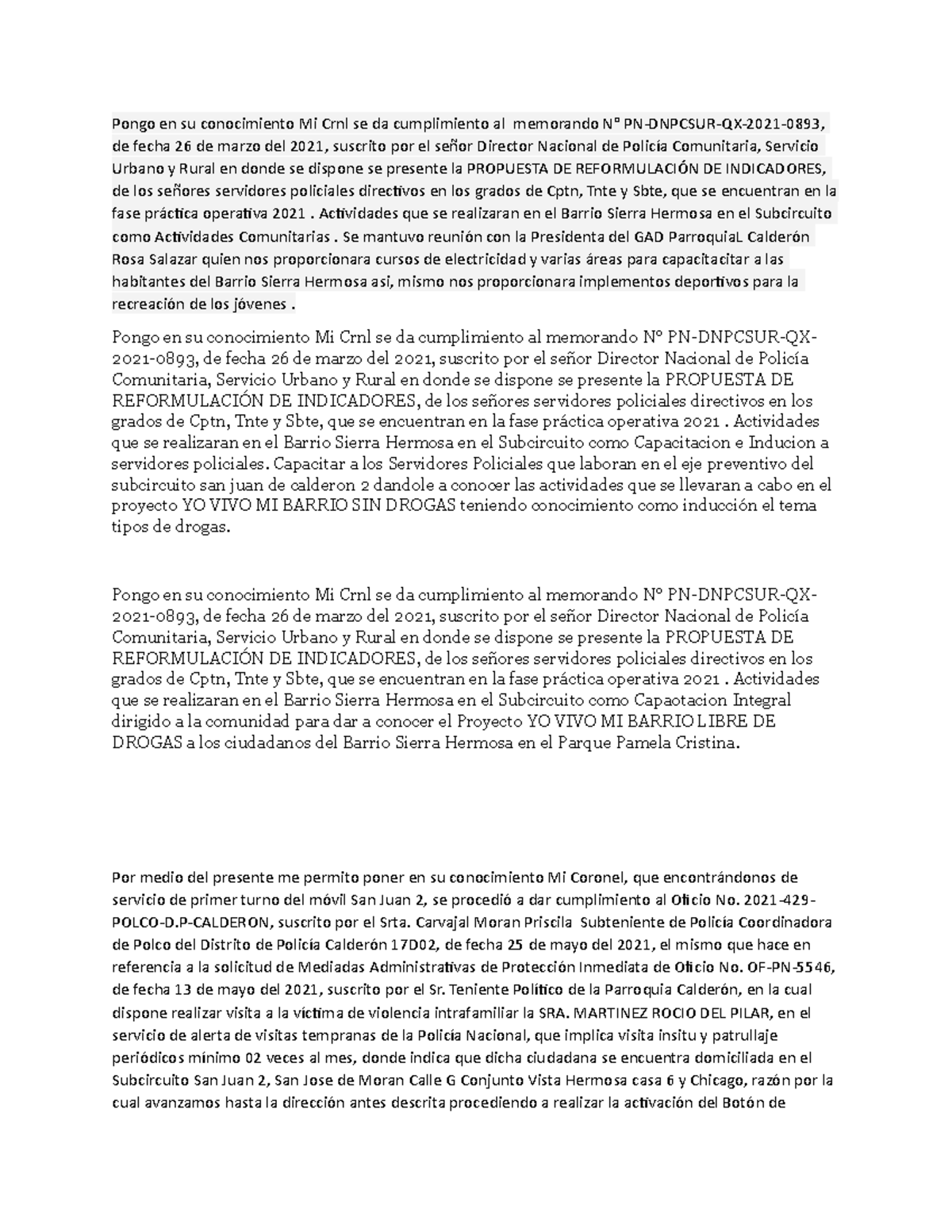 Plantilla DEL Curso - deber - Pongo en su conocimiento Mi Crnl se da ...