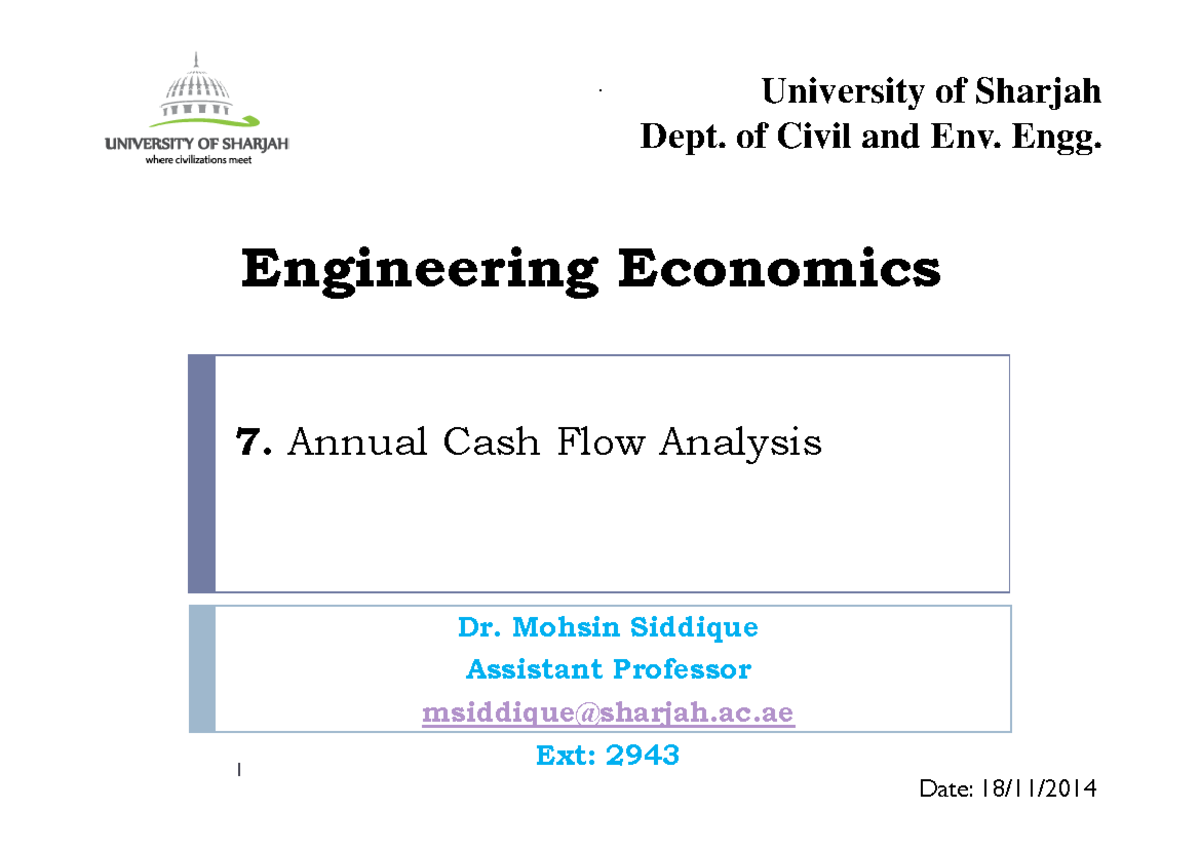 uniform annual cash flow - University of Sharjah Dept. of Civil and Env ...
