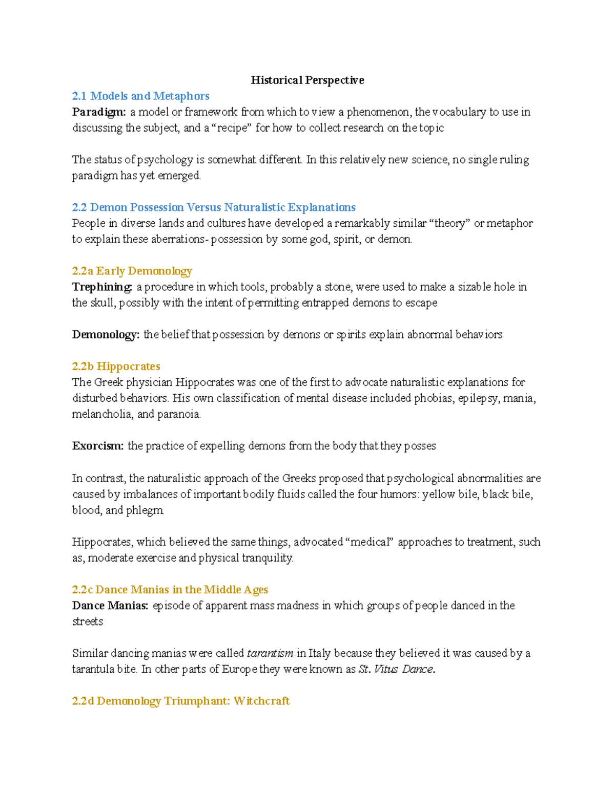 AP Ch.2 Historical Pespective - Historical Perspective 2 Models and ...