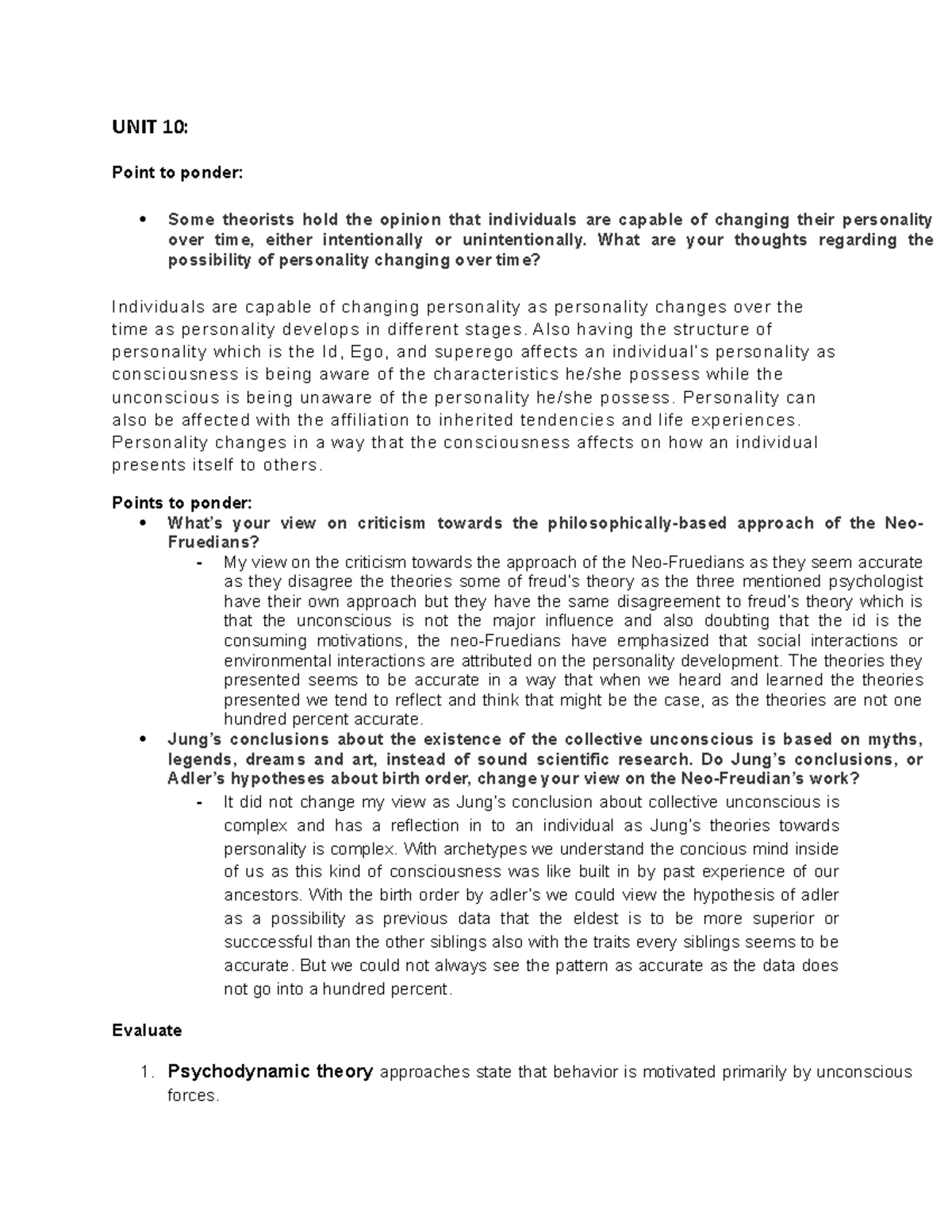 UNIT10 - My first year activities - UNIT 10: Point to ponder: Some ...
