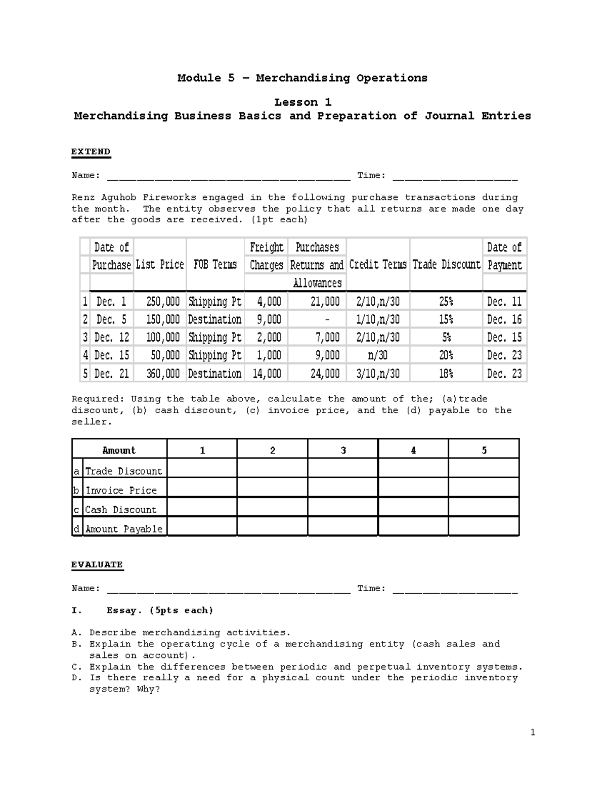 BA1 Project - none - Module 5 – Merchandising Operations Lesson 1 ...