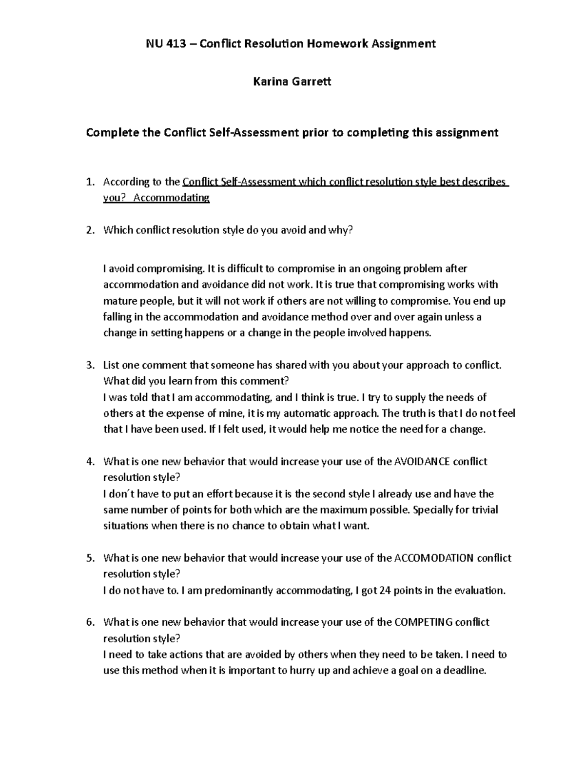 Conflict Resolution HW-1 - NU 413 – Conflict Resolution Homework ...