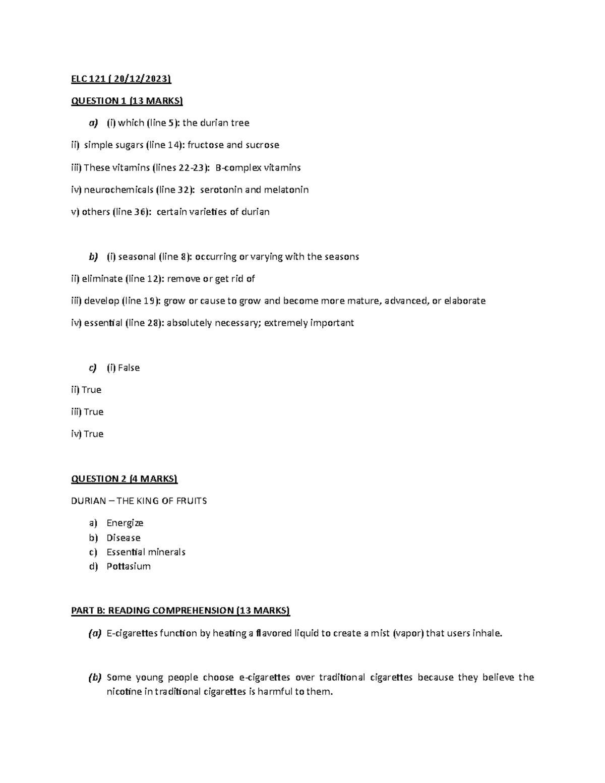 ELC 121 20 - ELC 121 ( 20/12/2023) QUESTION 1 (13 MARKS) a) (i) which ...