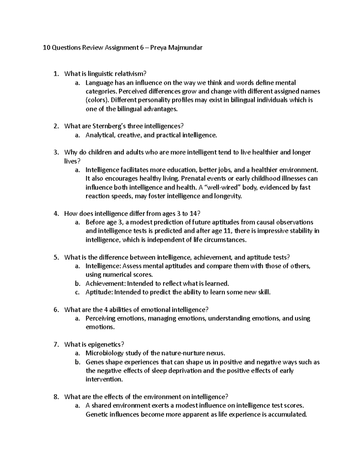 10 Questions Review Assignment 6 - Language has an influence on the way ...