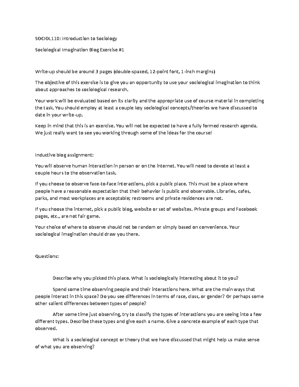 S Ociol 110 Blog1 - Blog Post 1 Assignment. - Introduction To Sociology ...