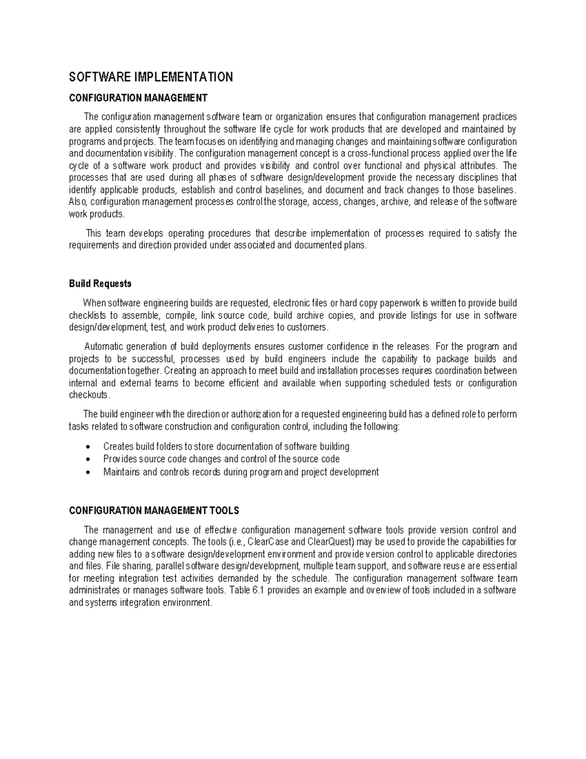 Software- Implementation - SOFTWARE IMPLEMENTATION CONFIGURATION ...