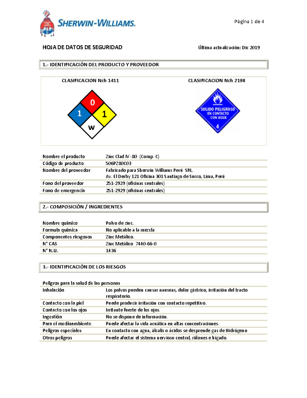 MSDS Zinc Clad IV-80 Parte C - HOJA DE DATOS DE SEGURIDAD ⁄ltima ...