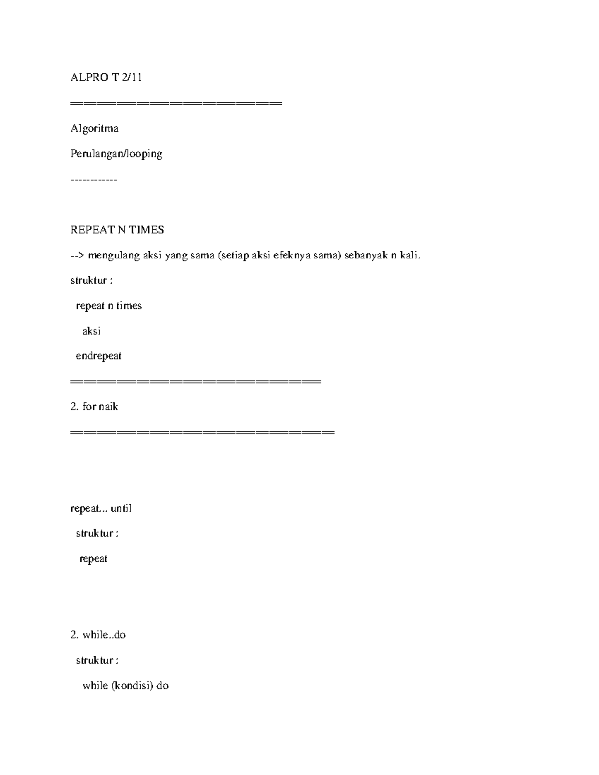 Looping Pseudocode Alpro T 2 Algoritma Perulangan Looping
