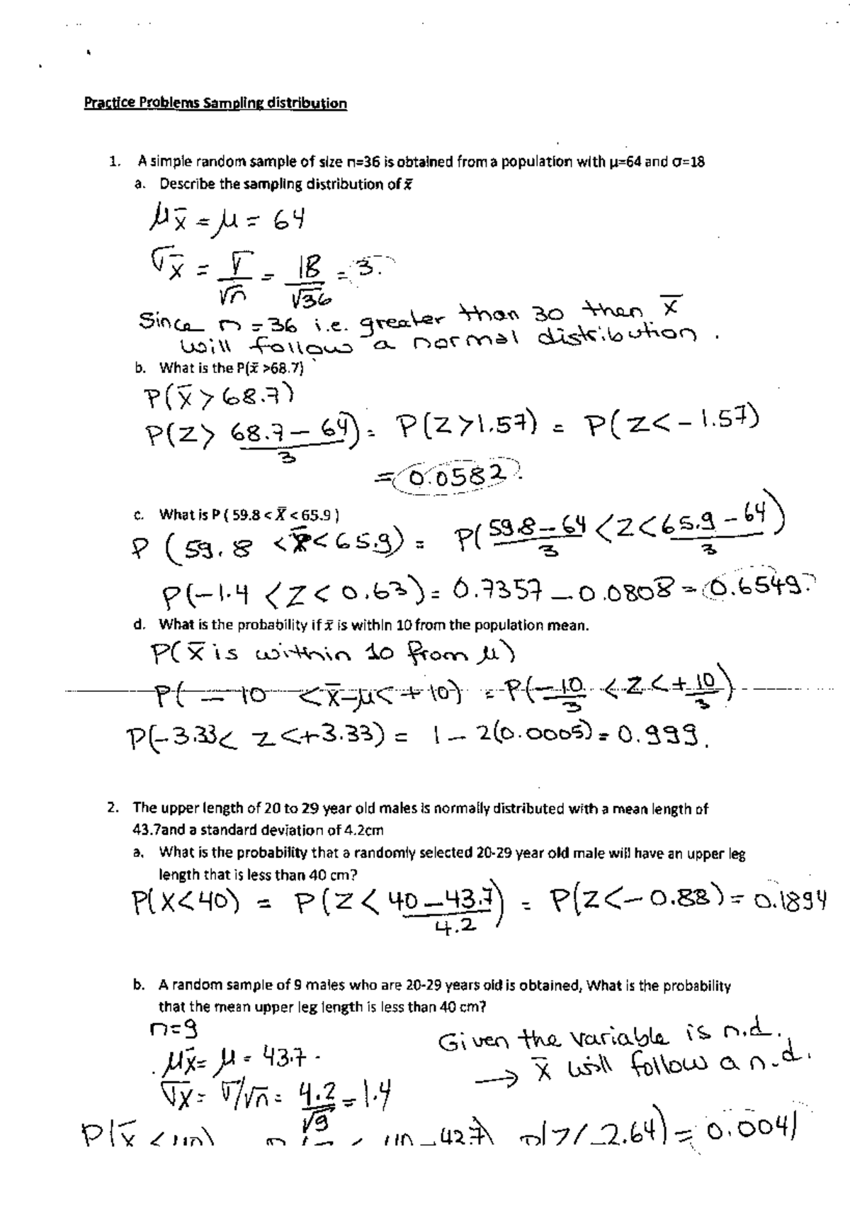 Sampling Distribution Extra Exercises Solution - Intro to Marketing - AUB - Studocu
