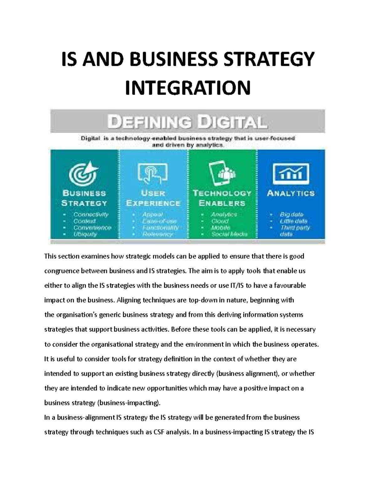 IS AND Business Strategy Integration - IS AND BUSINESS STRATEGY ...