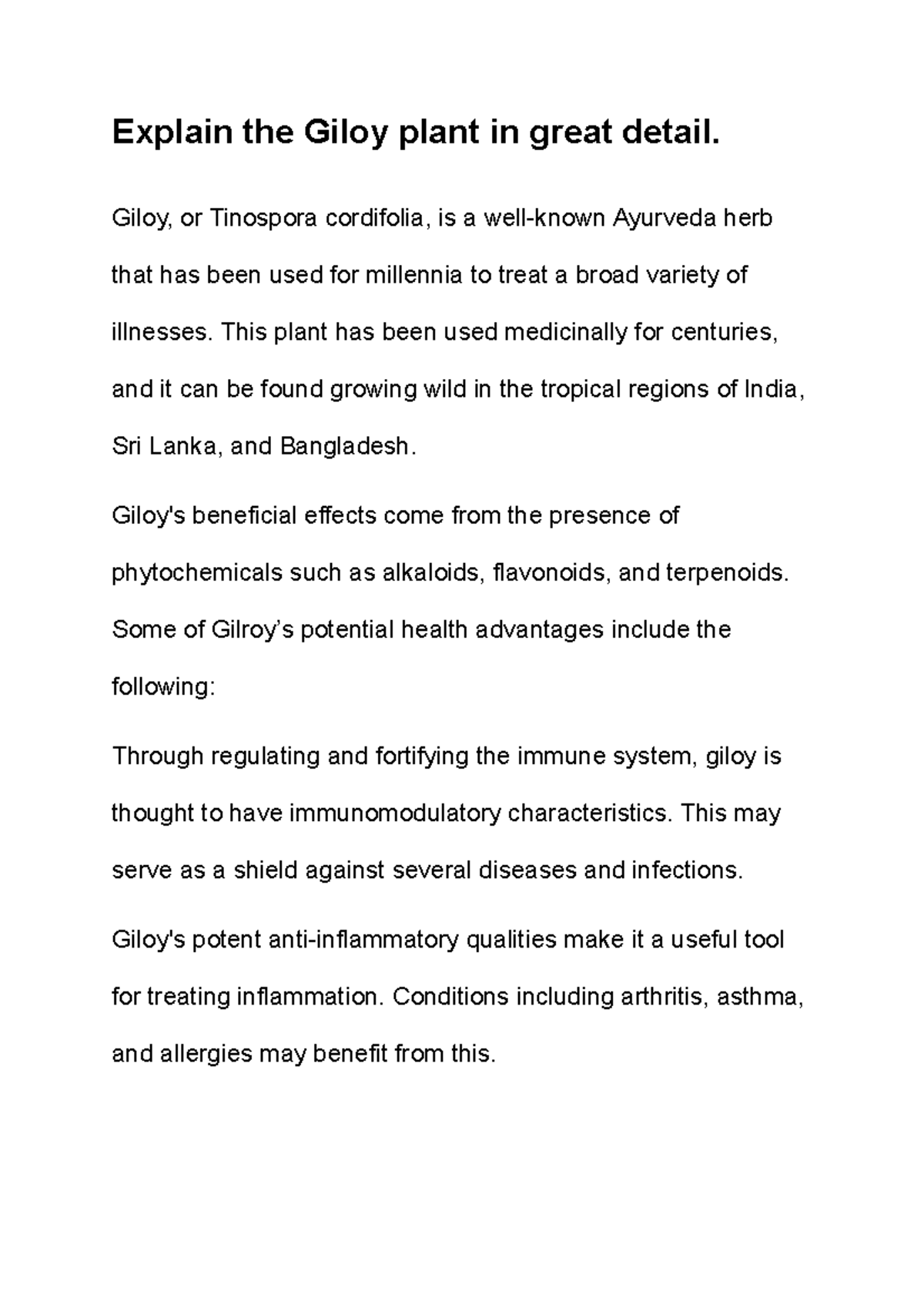 Explain the Giloy plant in great detail - Giloy, or Tinospora ...