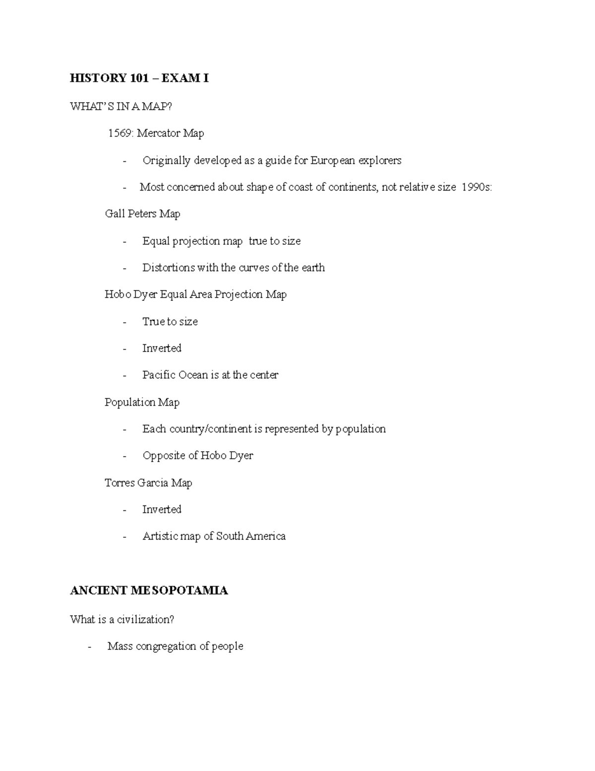 History 101 – EXAM I - Exam 1 lecture notes - HISTORY 101 – EXAM I WHAT ...