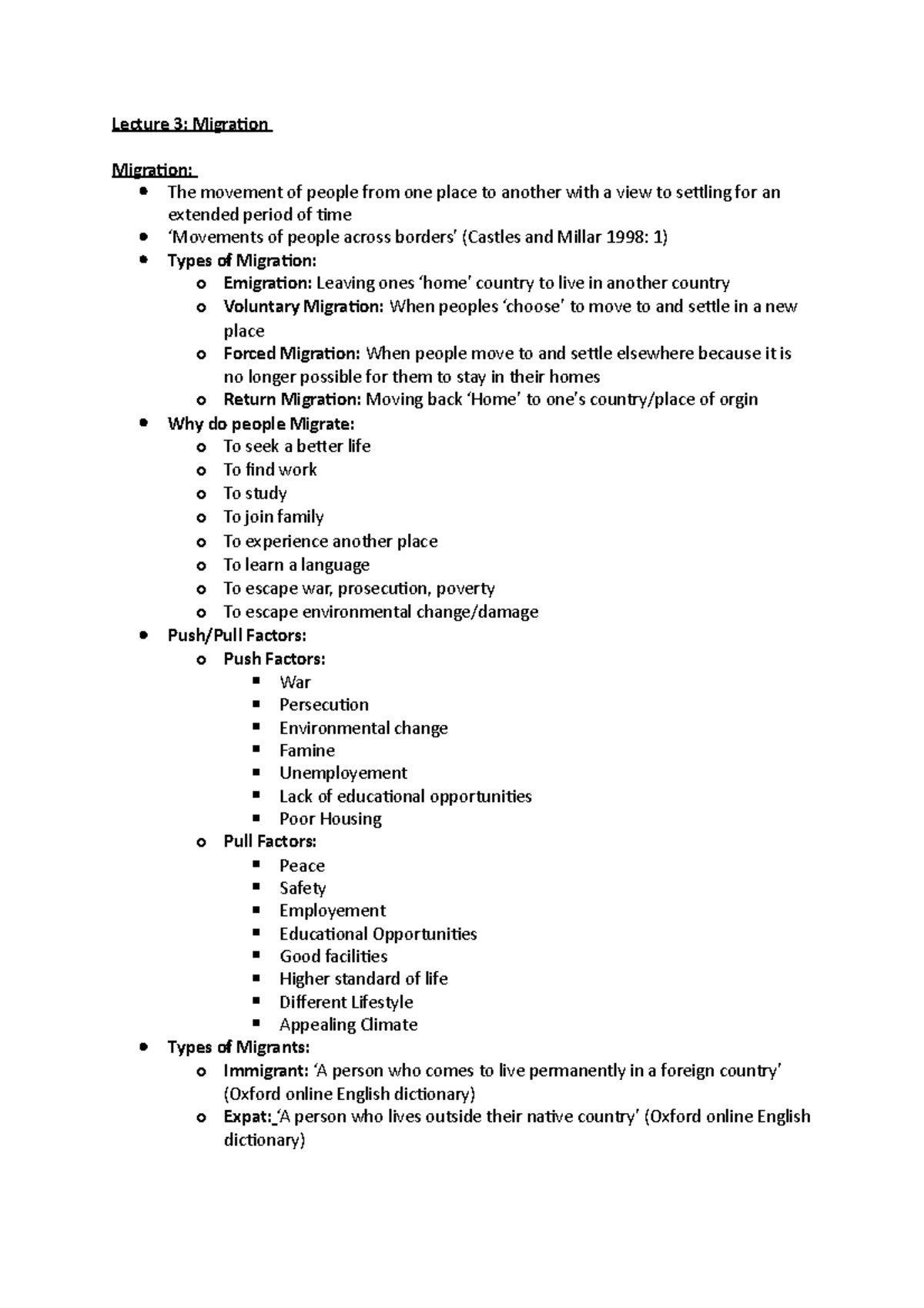 Migration - 2022/2023 IOM Lecture Notes Lecturer Phiona Stanley ...