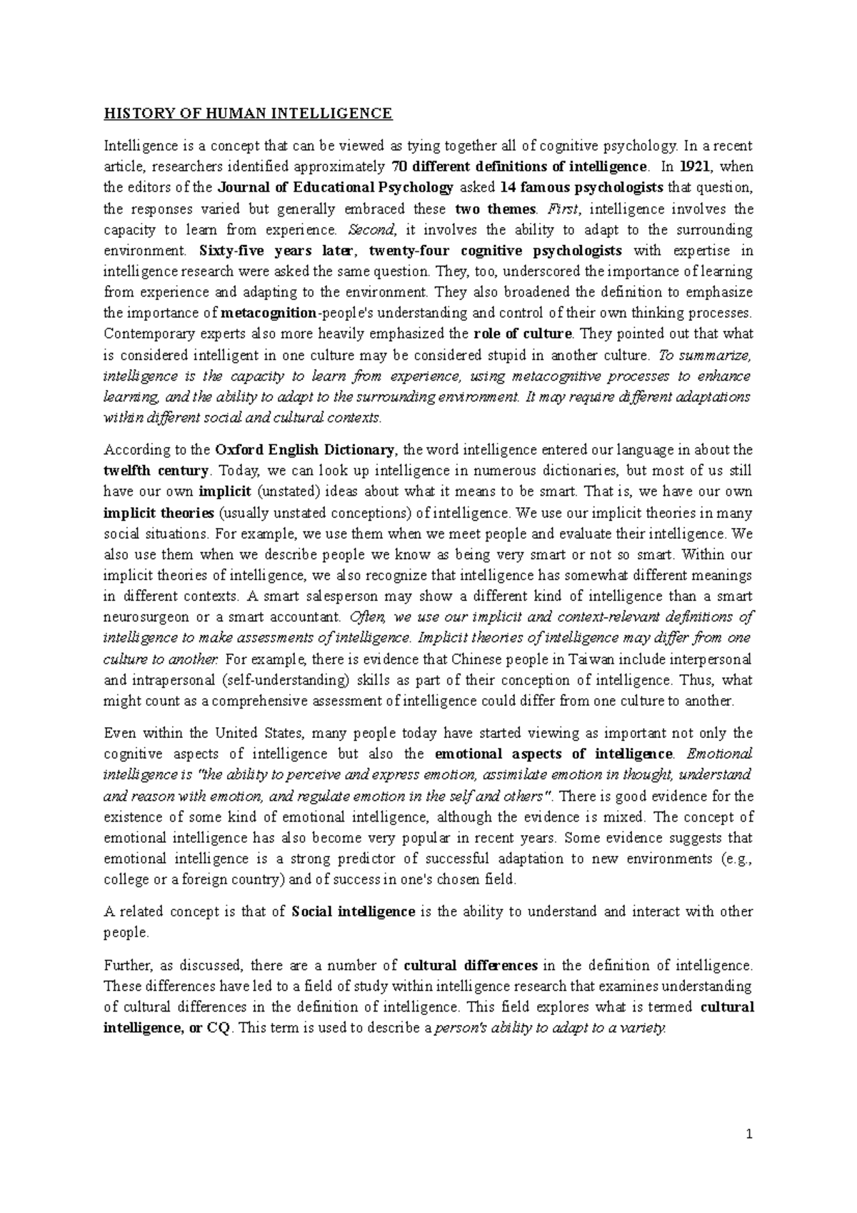 History of Human Intelligence - HISTORY OF HUMAN INTELLIGENCE ...