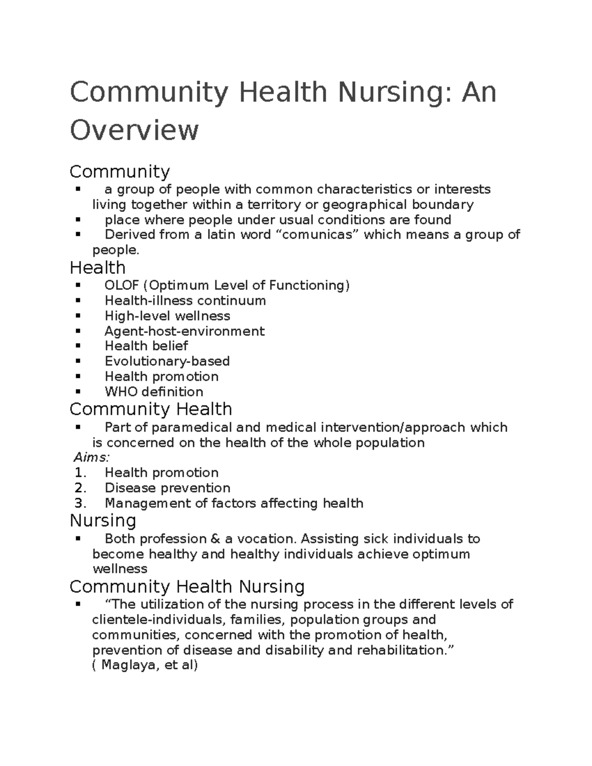 Nursing Notes -Community Health Nursing - An Overview - Community ...