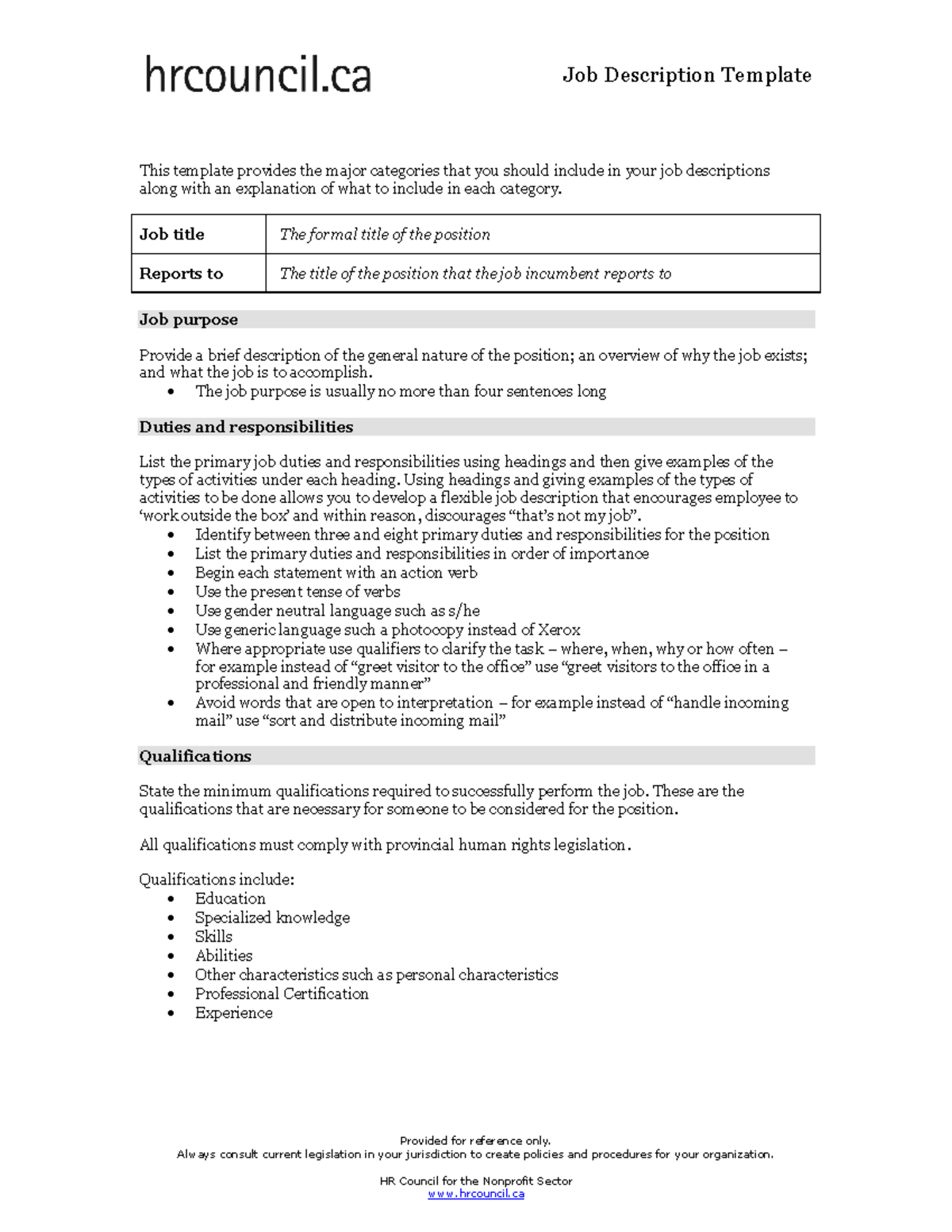 JD - JS Template with info - Job Description Template Provided for ...