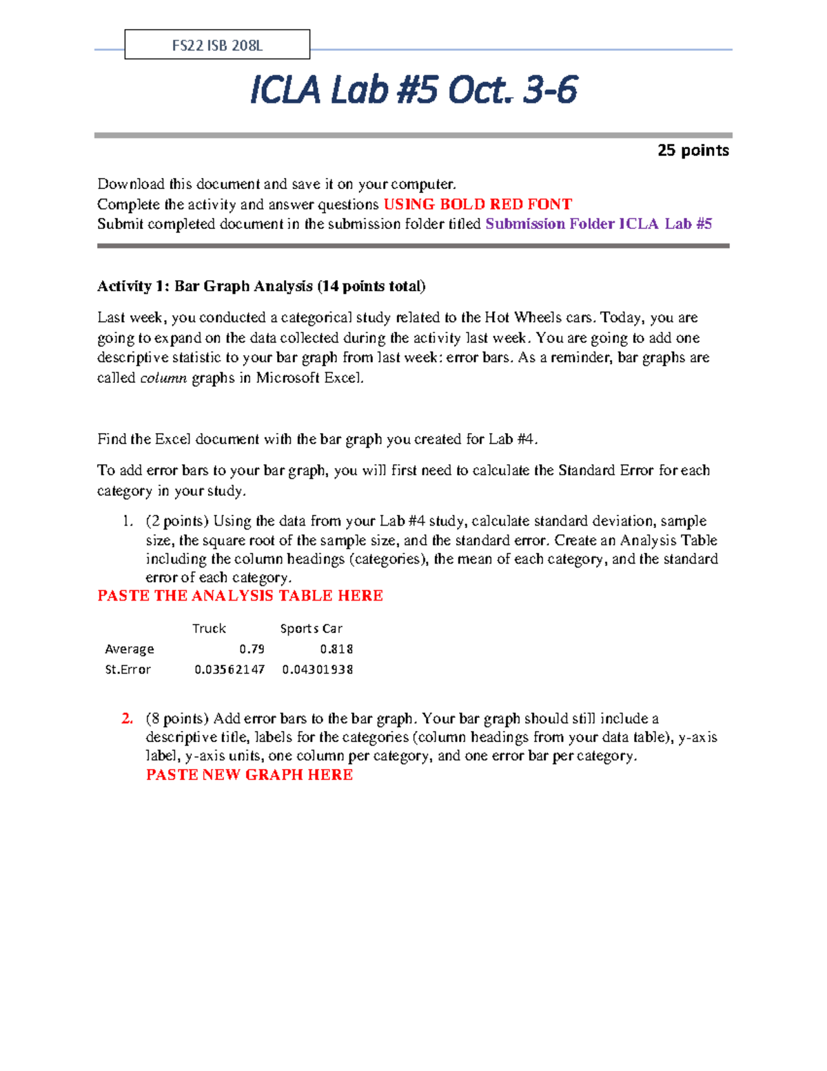 ICLA Lab #05 - Lab - ICLA Lab #5 Oct. 3 - 6 25 points Download this ...