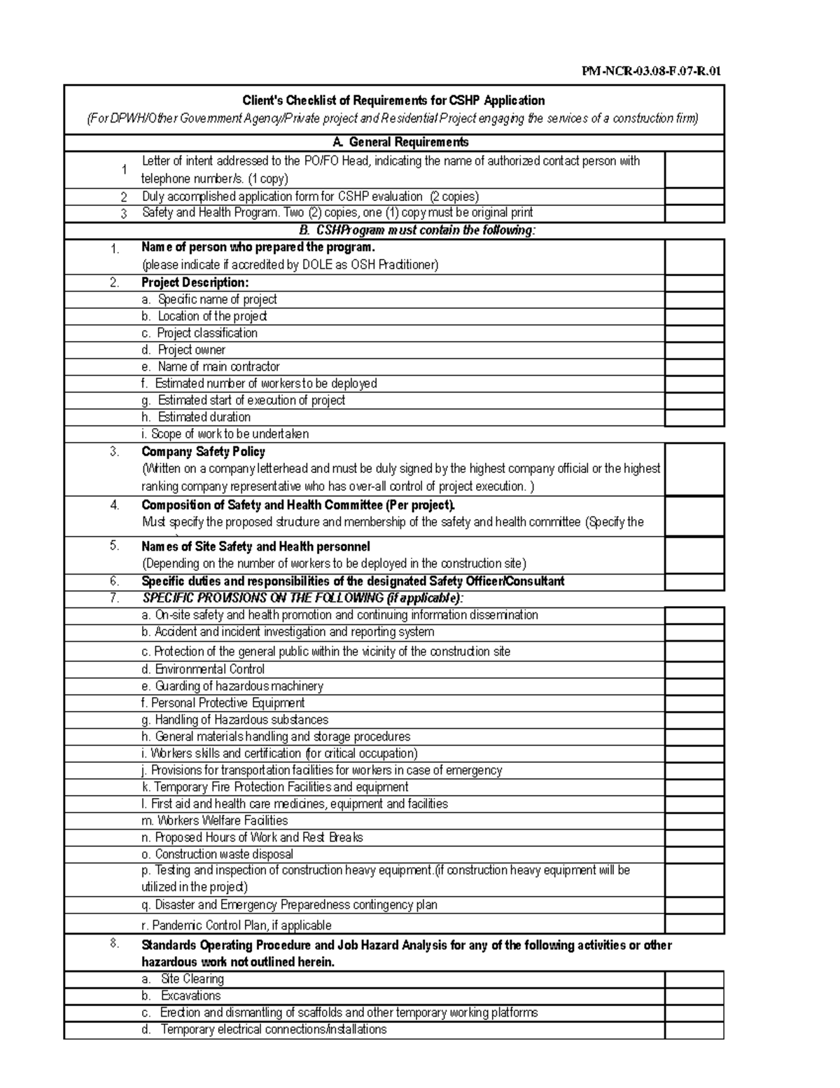 PM-NCR-03.08-F.07-R.01 - Clients Checklist of Requirements for CSHP ...