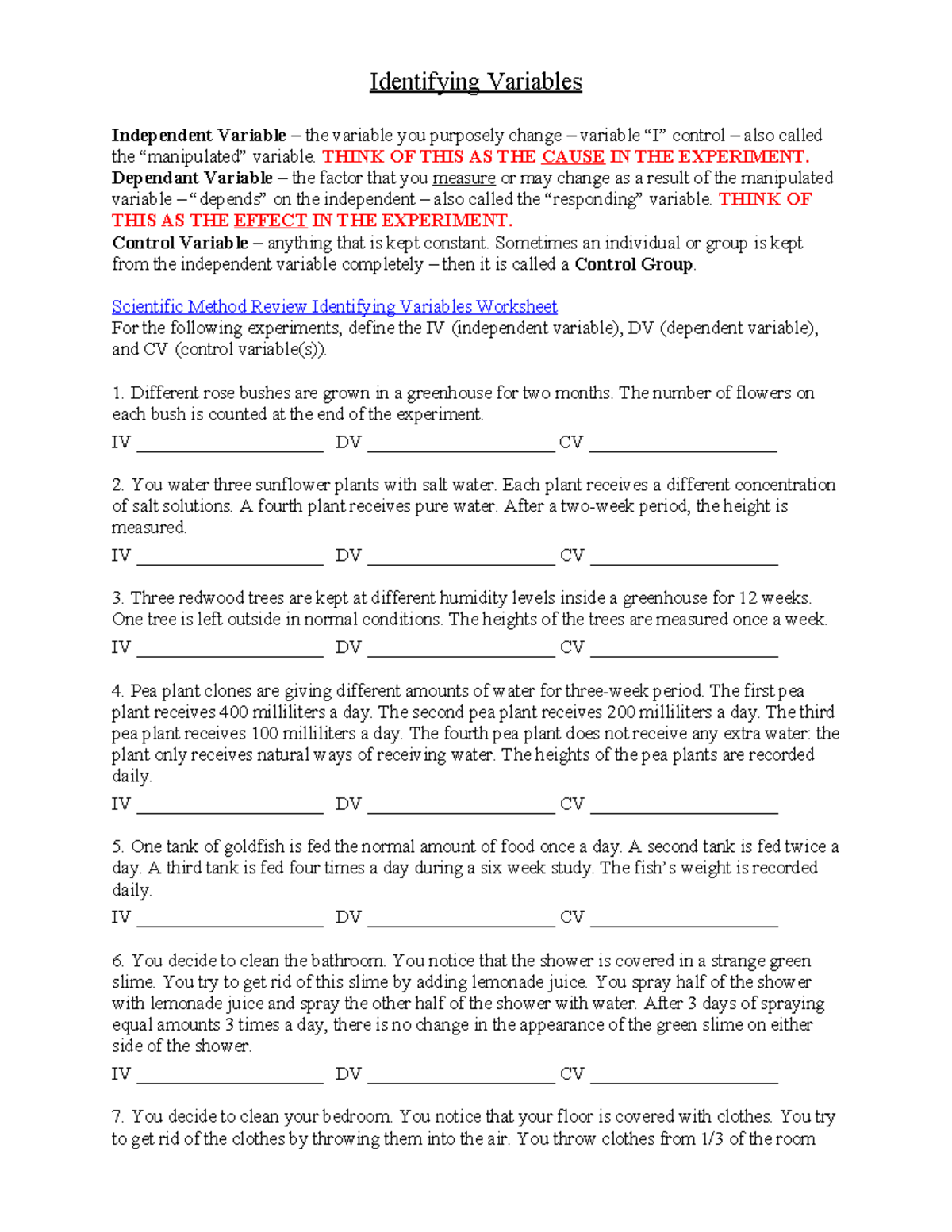 Identifying Variables - Identifying Variables Independent Variable ...