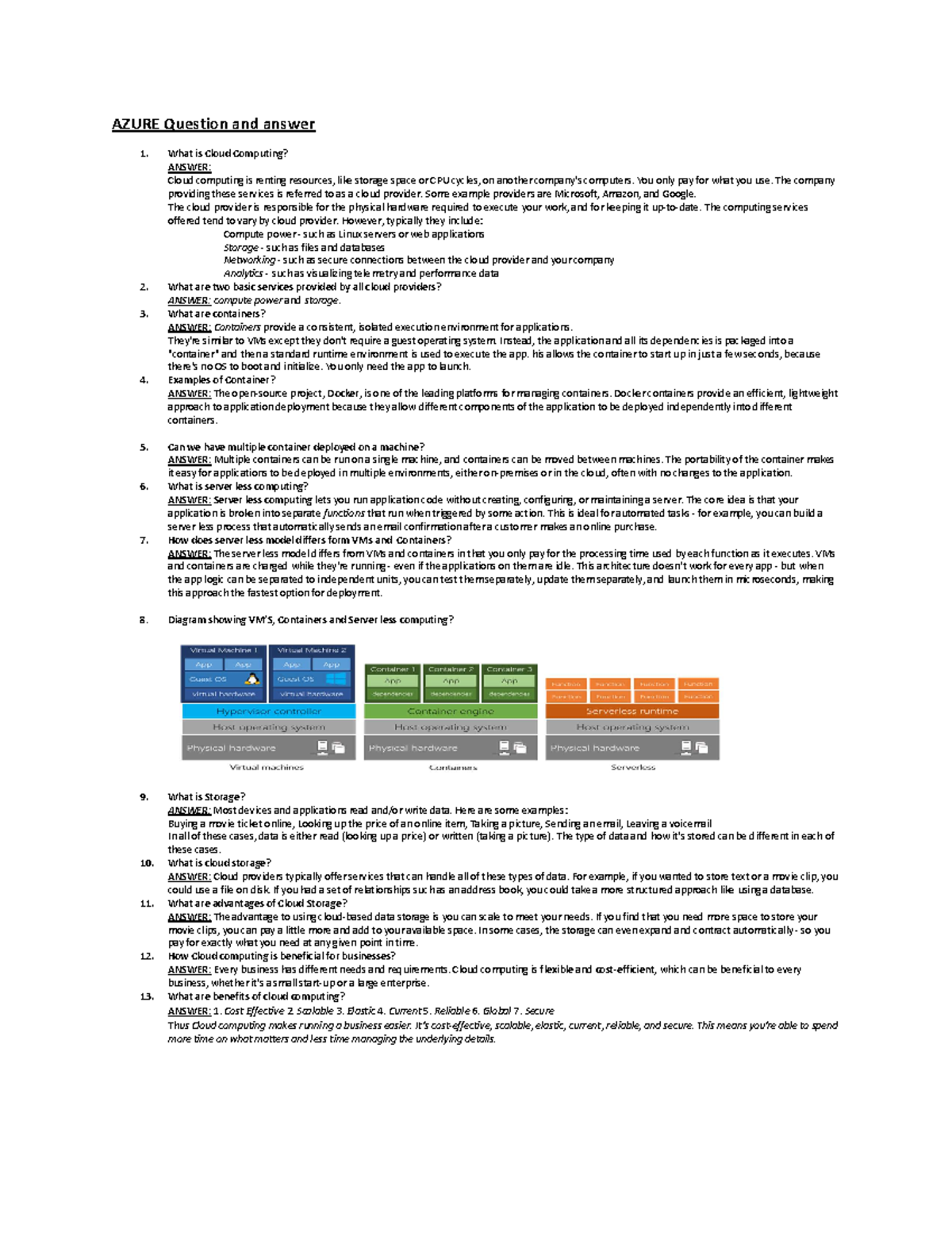 DOC 2 - az CLoud - AZURE Question and answer What is Cloud Computing ...