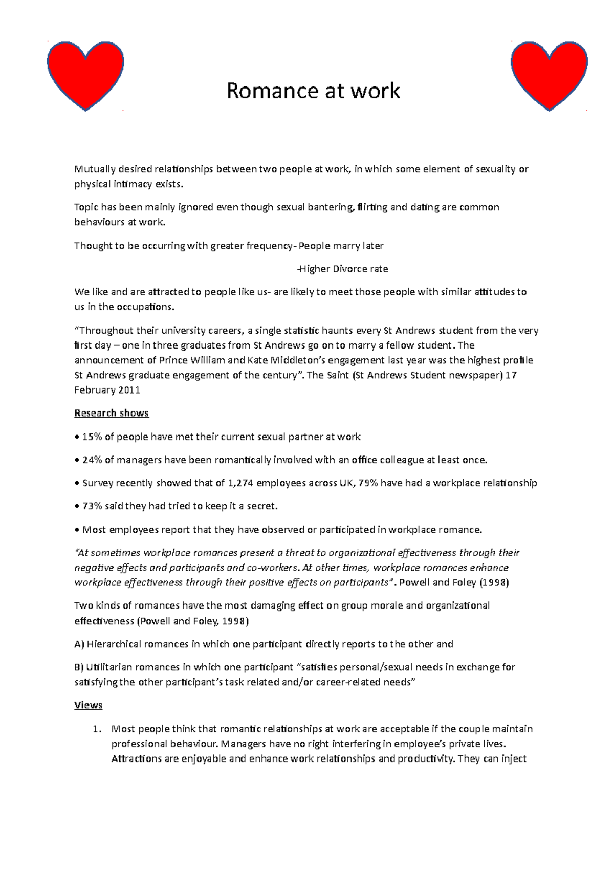 Romance at work - Lecture notes 3-8 - Romance at work Mutually desired ...