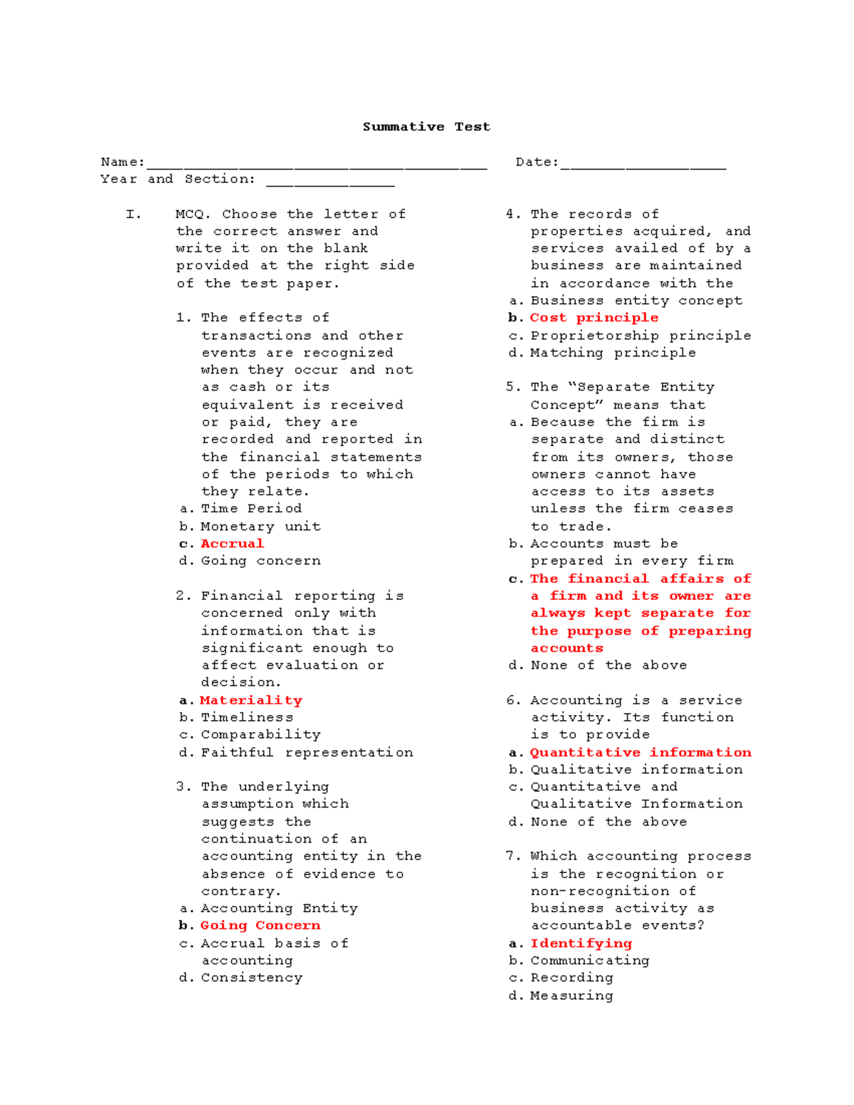 Summative quiz 1 - Summative Test Name ...