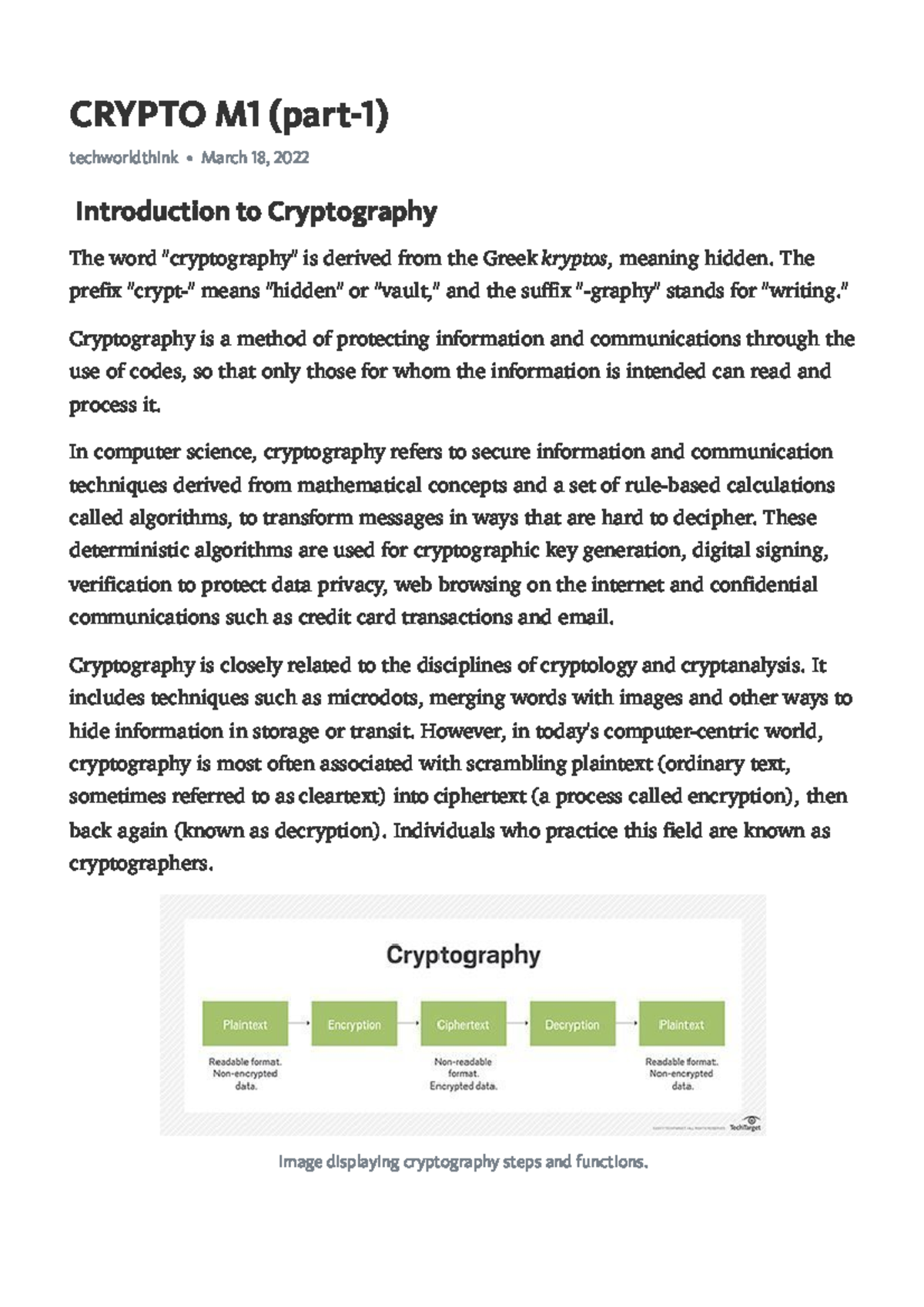 Crypto M1 1 - CRYPTO M1 (part-1) techworldthink • March 18, 2022 Introduction to Cryptography ...