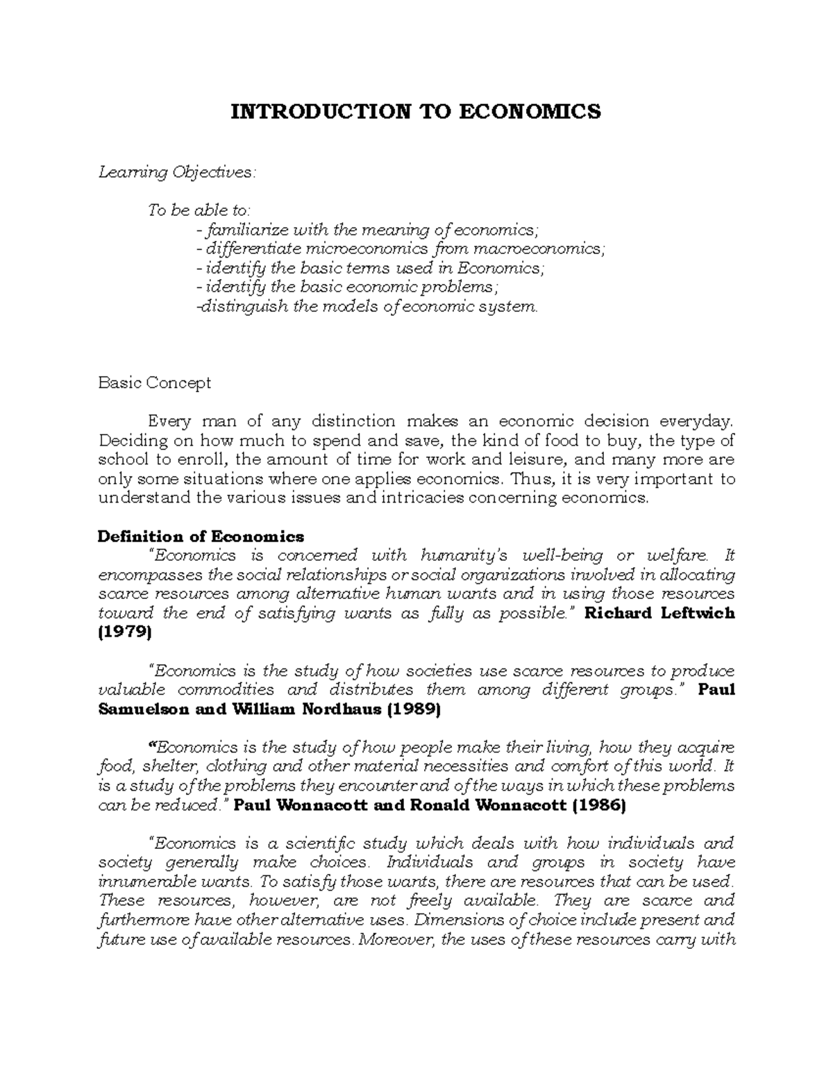 Introduction-to-Economics - INTRODUCTION TO ECONOMICS Learning ...