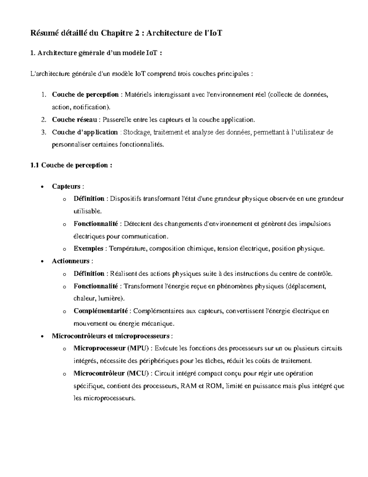 Resume chap2 - ihkgyuffhdd - Résumé détaillé du Chapitre 2 : Architecture de l'IoT 1 ...