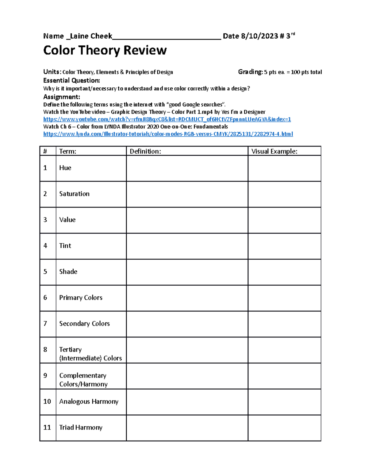 Color Theory Review S21 - Studocu