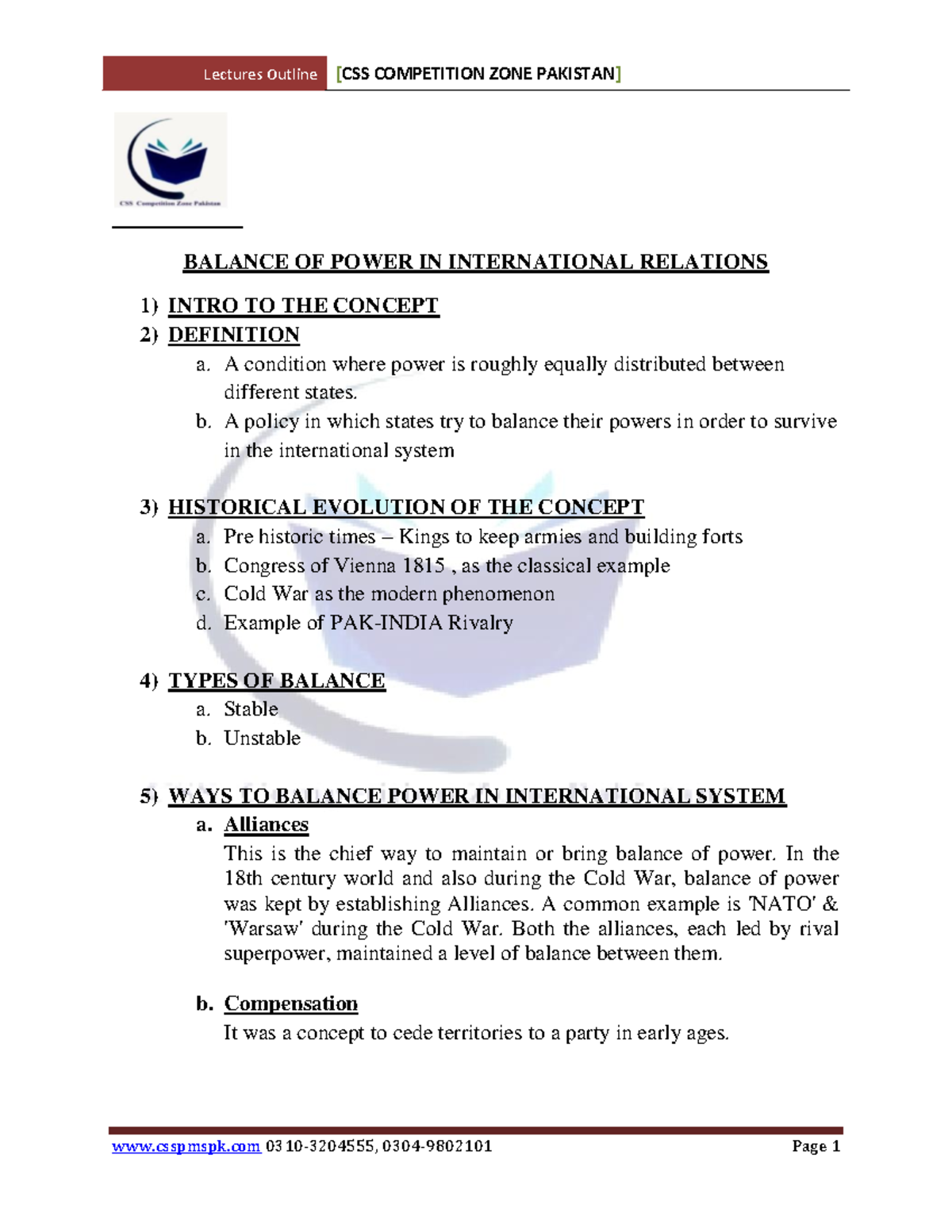 10. Balance of Power - Political Science - Punjab University - Studocu