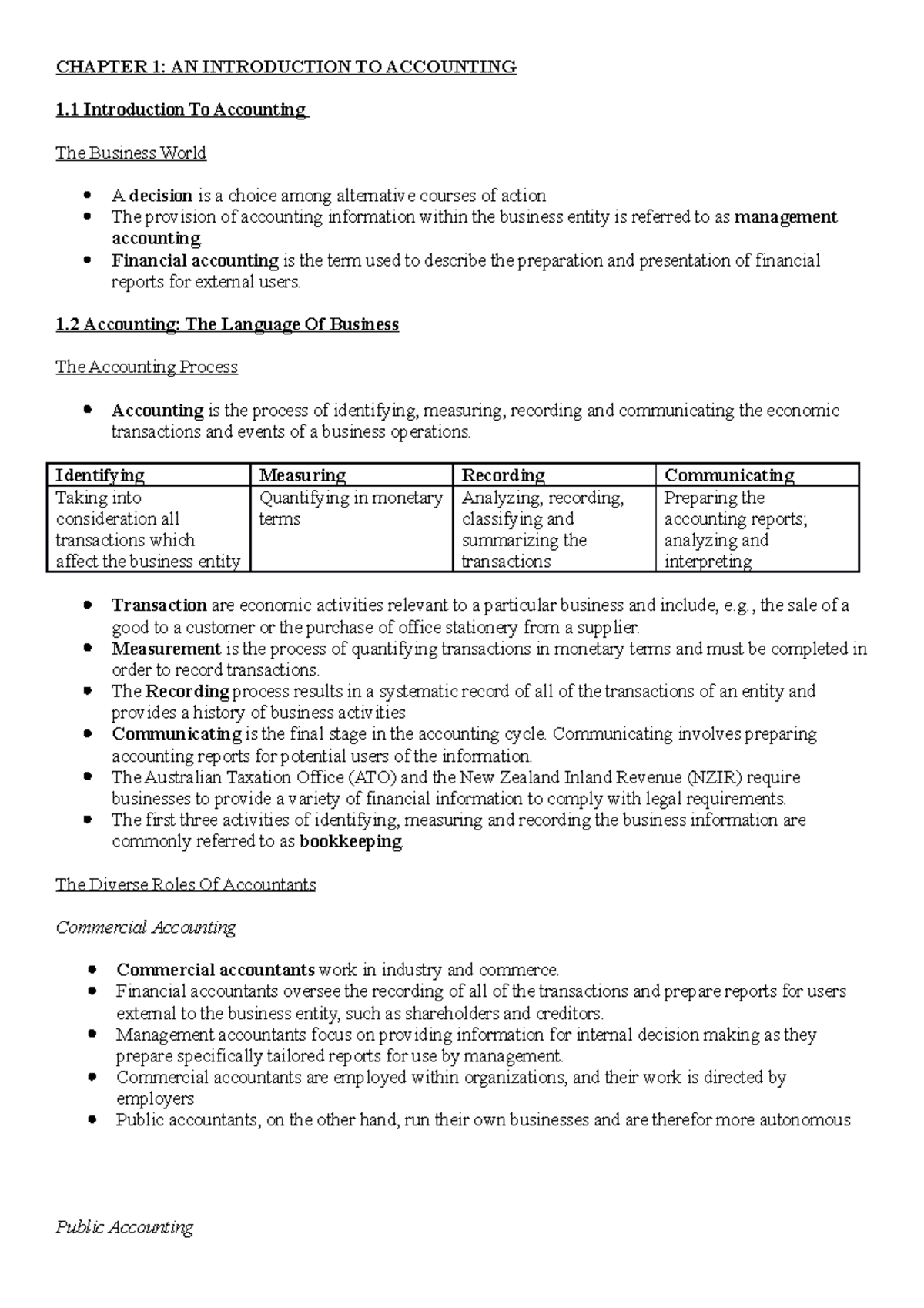 Chapter 1 - Week 1 notes - CHAPTER 1: AN INTRODUCTION TO ACCOUNTING 1 ...