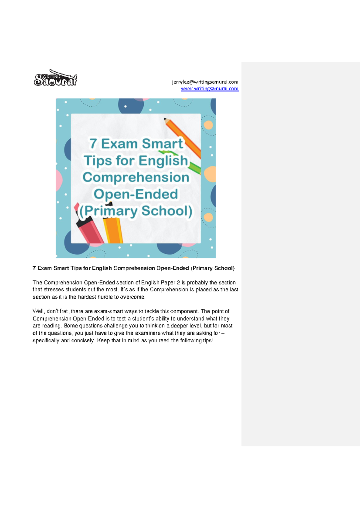 7 Exam-Smart Tips for Comprehension - writingsamurai 7 Exam Smart Tips ...