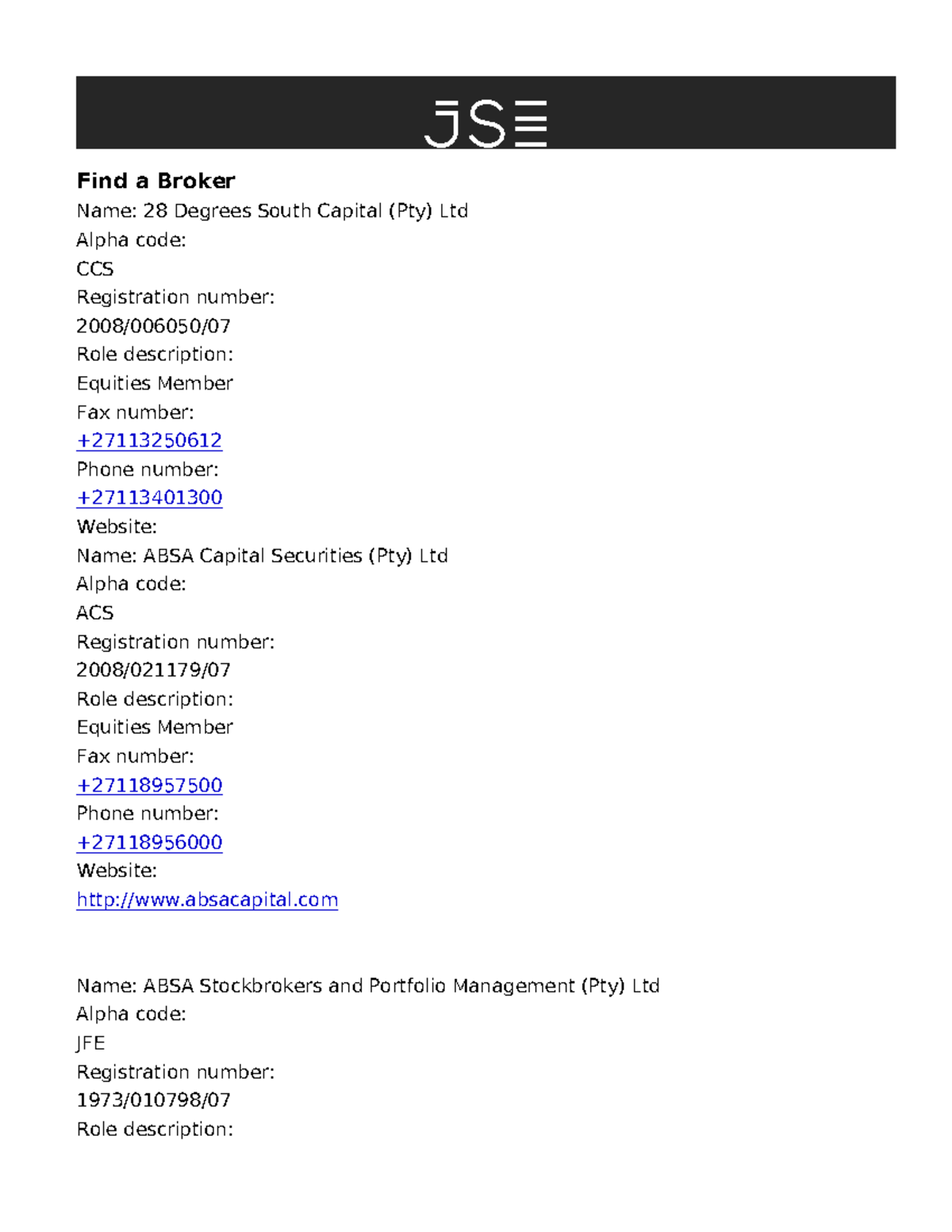 Find a Broker - Find a Broker Name: 28 Degrees South Capital (Pty) Ltd ...